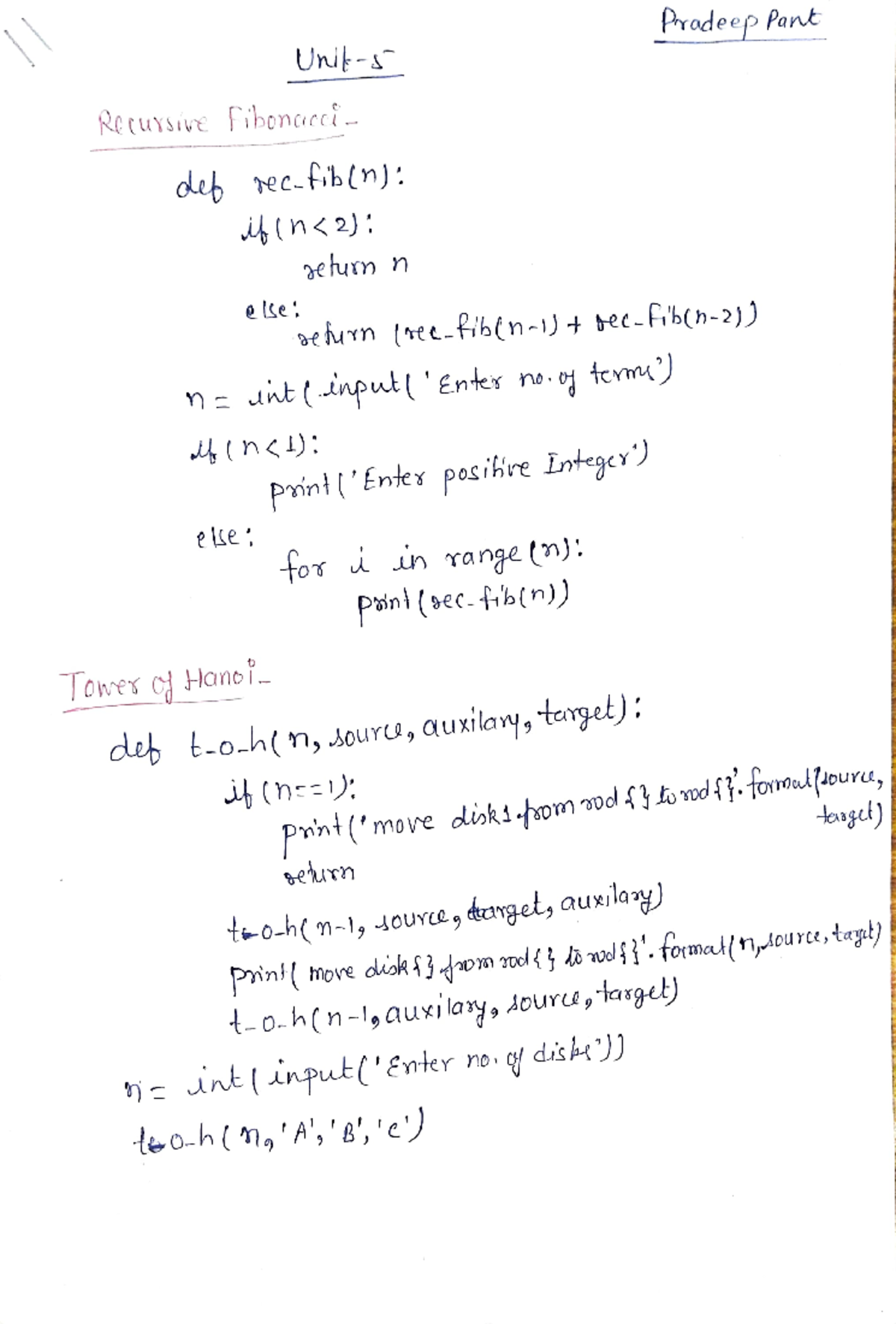 UNIT -5 - Noted - RecuYsive fibonacci Unit-s ####### det ecfib(n): ij(n