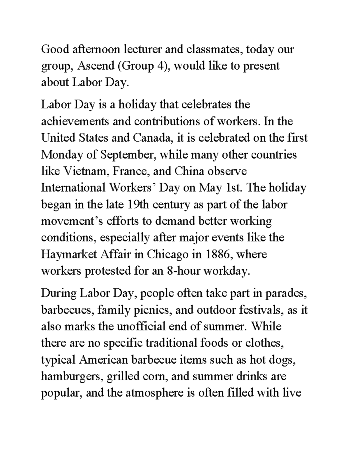 Labor Day Presentation by Ascend (Group 4) - Overview and Significance ...