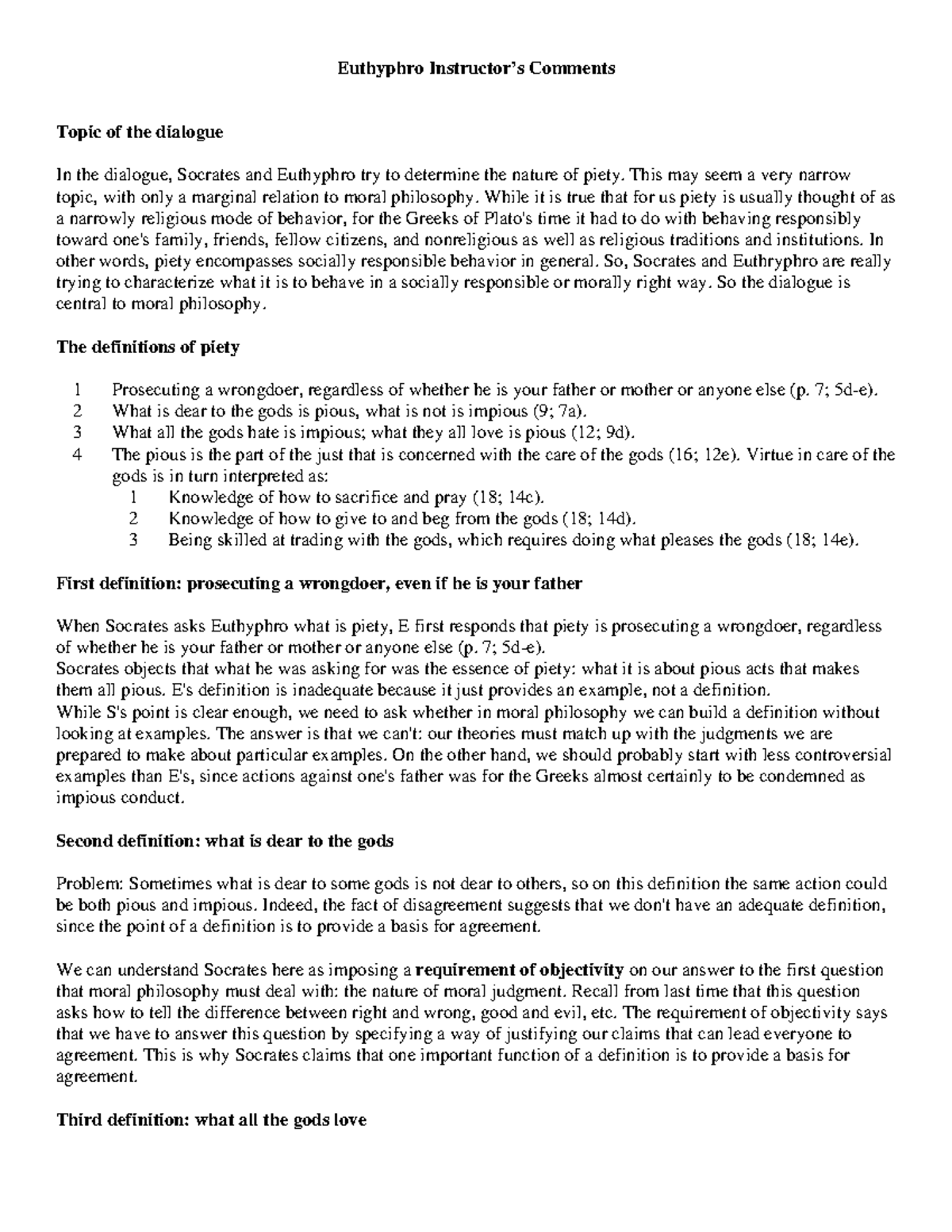 PHIL 101: Euthyphro Dialogue Analysis and Moral Philosophy Insights ...