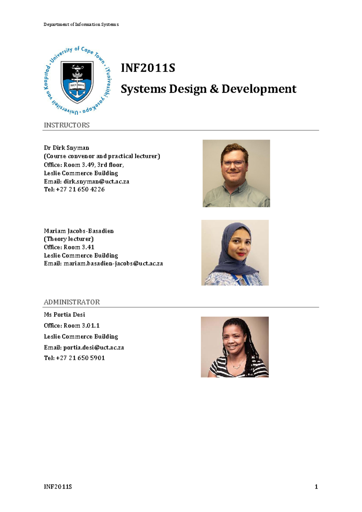 INF2011S Course Outline: Systems Design & Development 2025 - Studocu