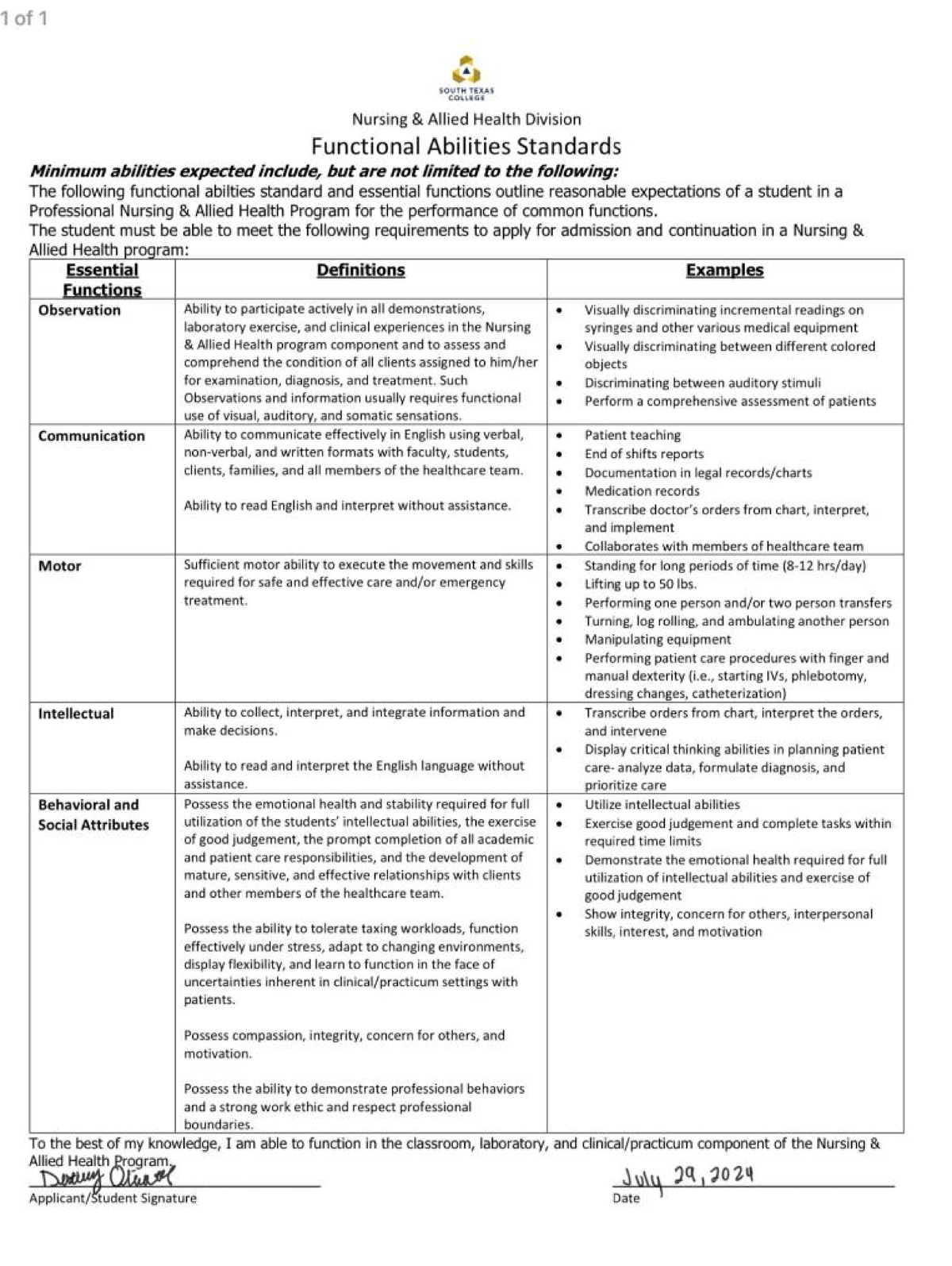 FUnctional Abilities Updated 2024 - 1 of 1 SOUTH TEXAS COLLEGE Nursing ...