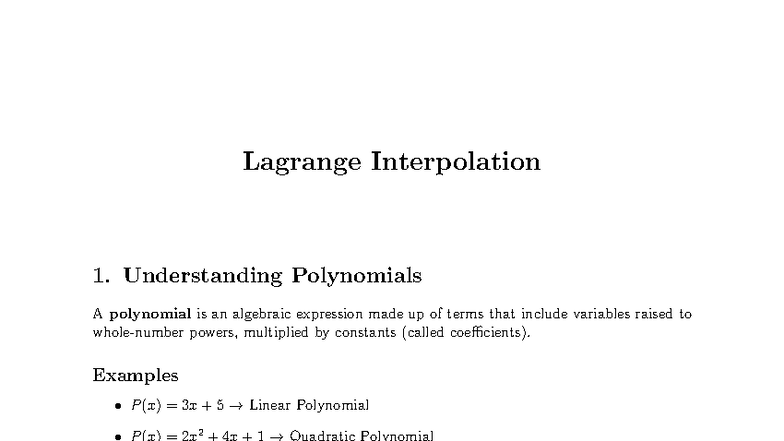 Lagrange Interpolation (Numerical Computing) - Practice Questions - Studocu