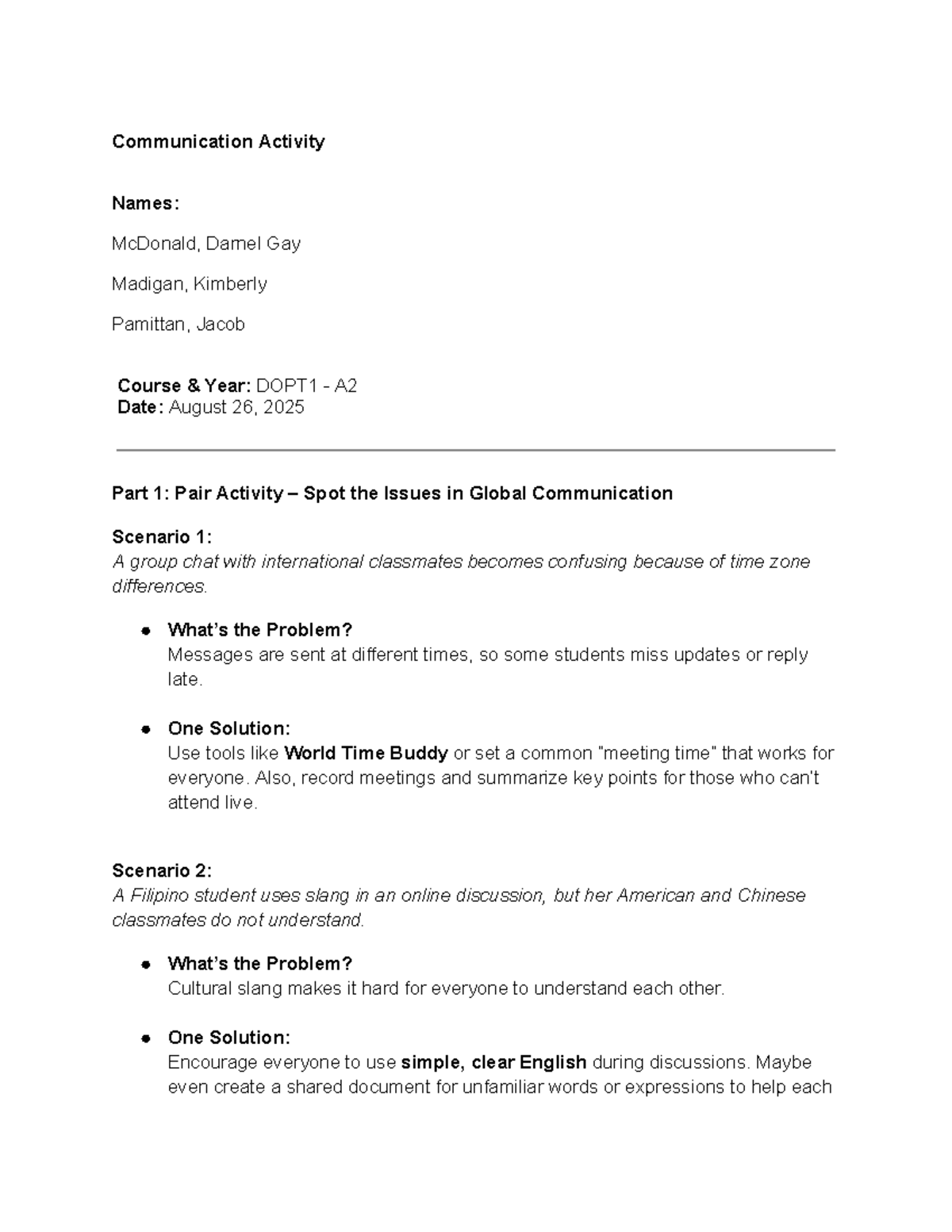Gen001 - Pair Activity: Global Communication Issues & Ethics - Studocu