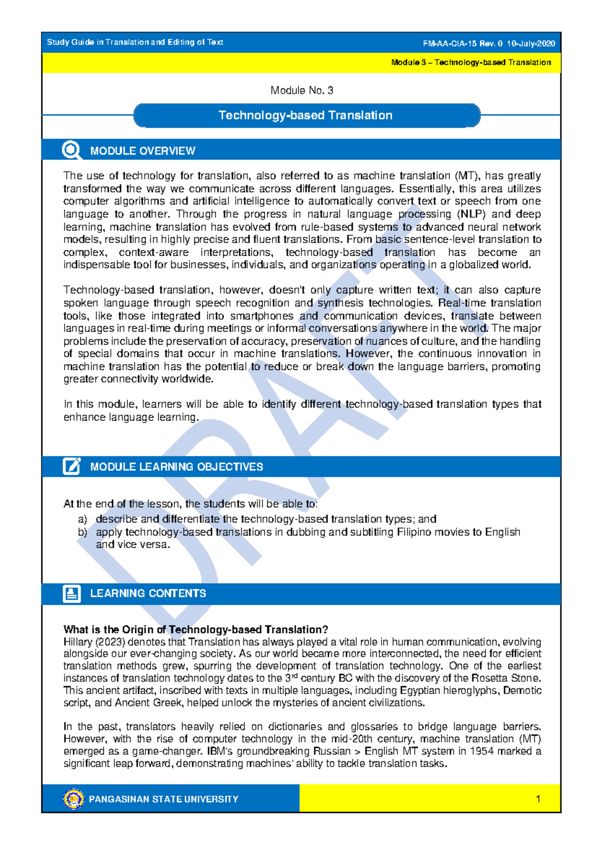 COG 2 SG 3 - Module 3: Technology-based Translation Study Guide - Studocu