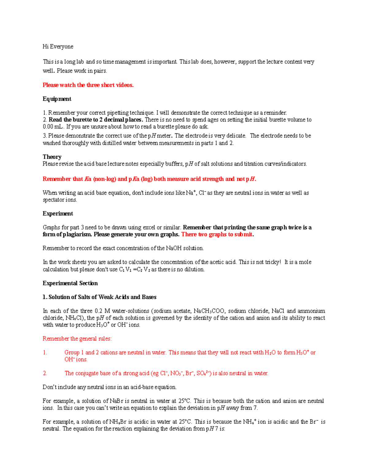 2025 Lab 3 acids and bases notes - Hi Everyone This is a long lab and ...