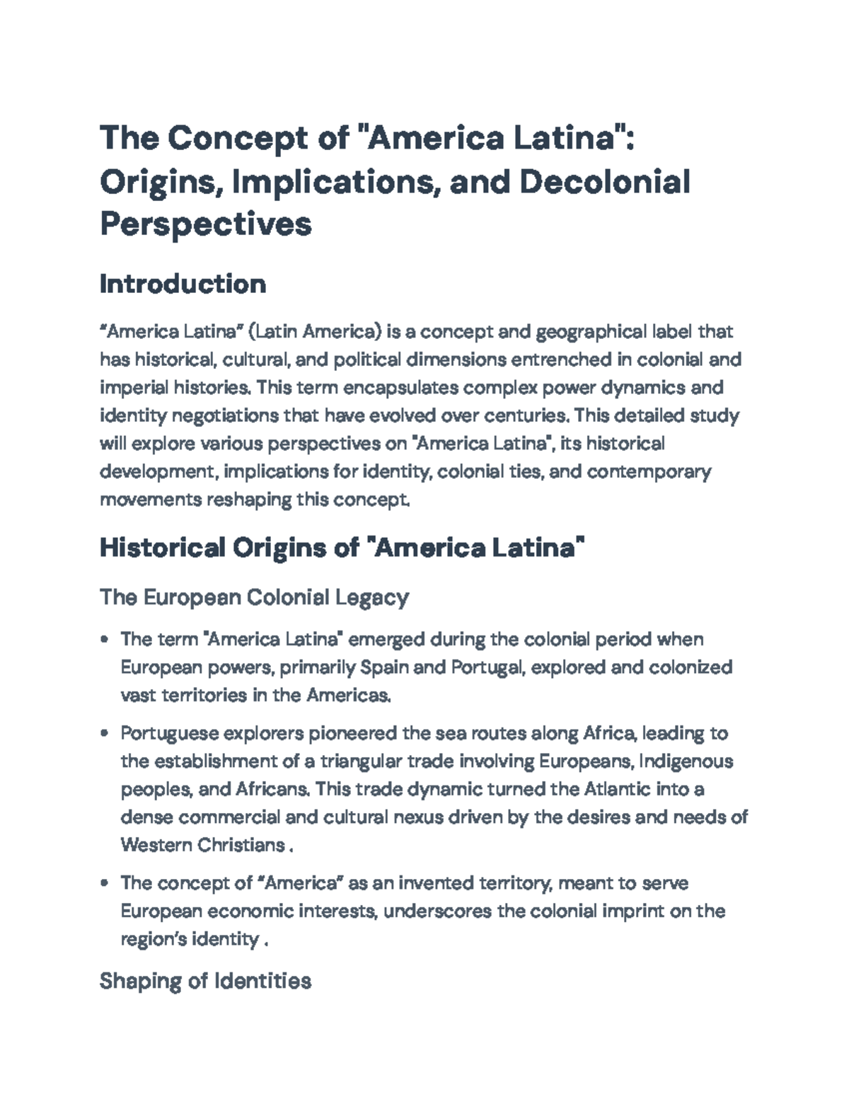 Exploring "America Latina": Colonial Histories and Decolonial ...