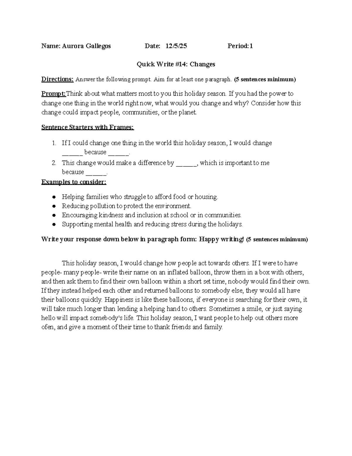 Fall 2025 Quick Write #14: Changing Perspectives This Holiday Season ...