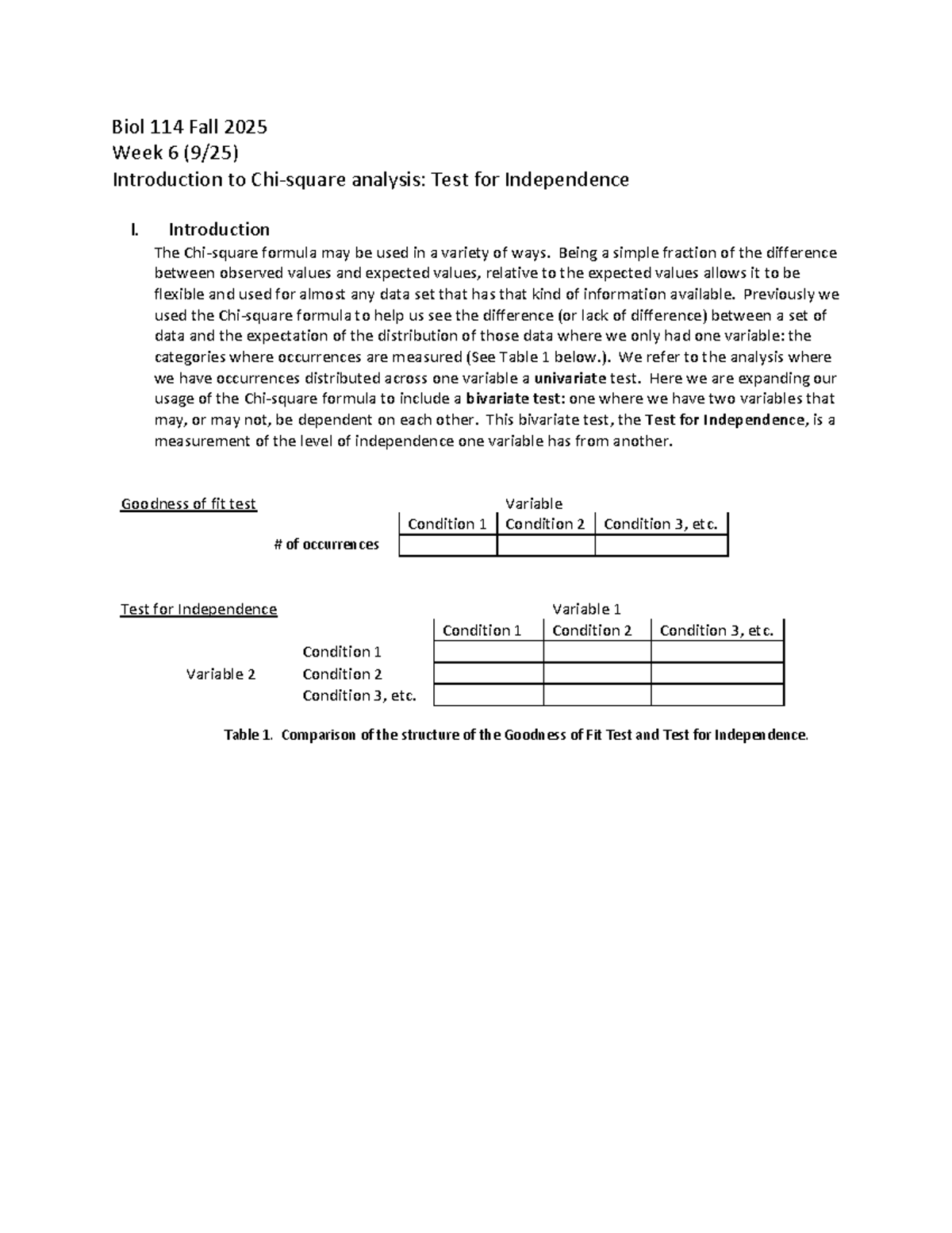 Biol 114 Fall 2025 Lecture Week 6: Chi-Square Test for Independence ...