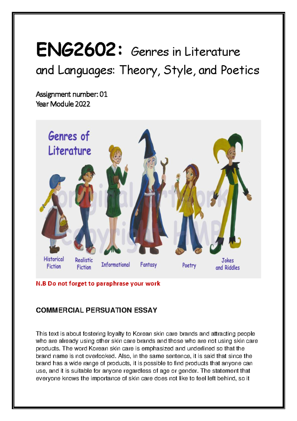 ENG2602 Assignment 1 2022 Essay - ENG2602: Genres in Literature and ...