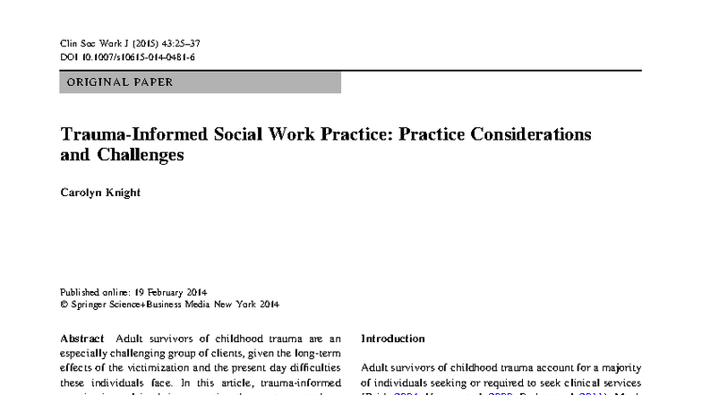 Trauma-Informed Social Work Practice: Key Considerations for Clinicians ...