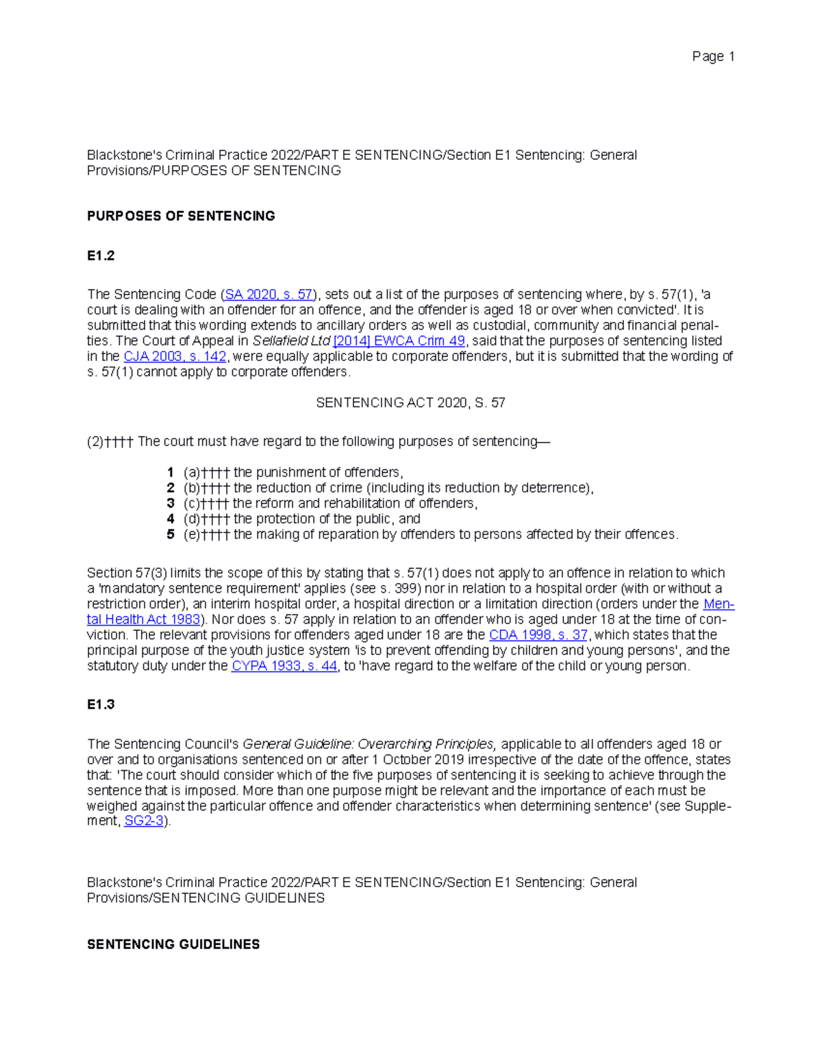 Blackstone's Criminal Practice 2022: E1 Sentencing Principles Overview ...