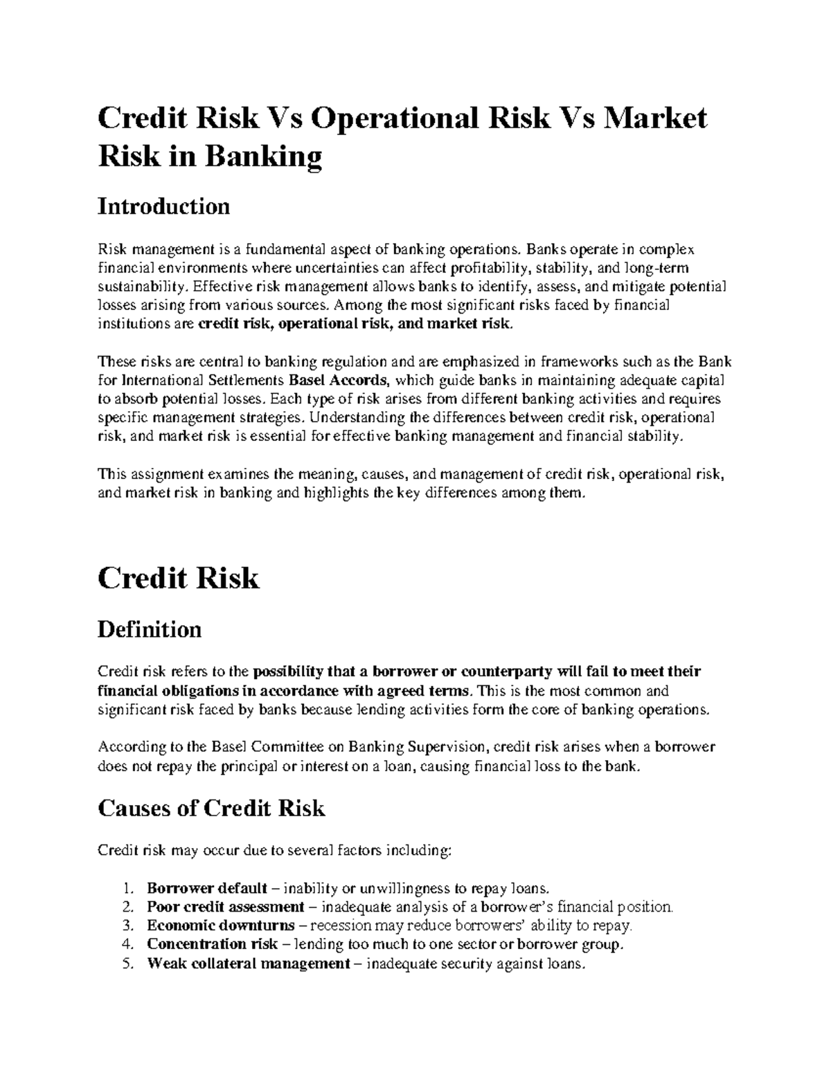 Credit Risk, Operational Risk & Market Risk in Banking: An Overview ...