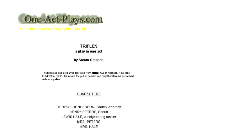 Trifles: A Study of Susan Glaspell's Play Analysis (ENG 101) - Studocu