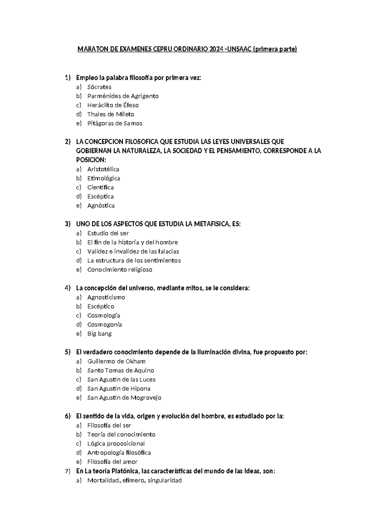 Banco de Exámenes Cepru Ordinario 2024 - UNSAAC (Parte I) - Studocu