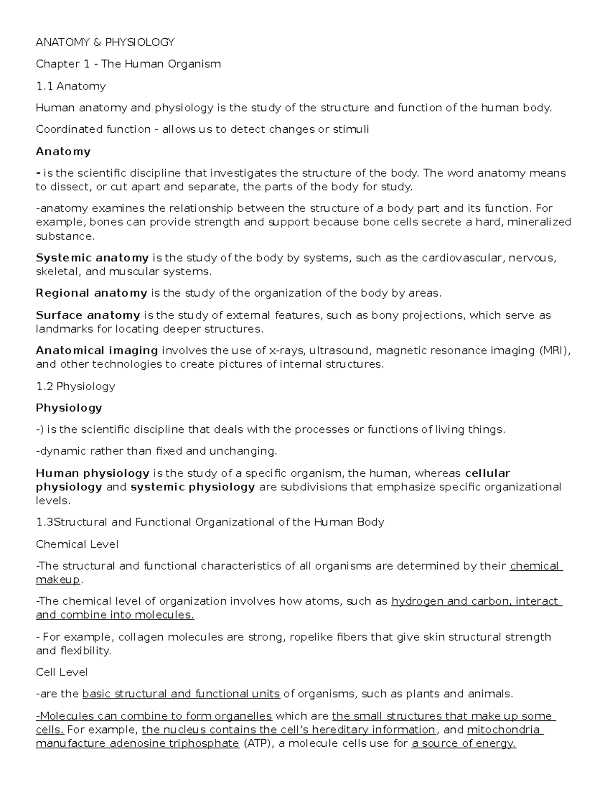 Anatomy & Physiology Overview - ANAP 101 Lecture Notes - Studocu