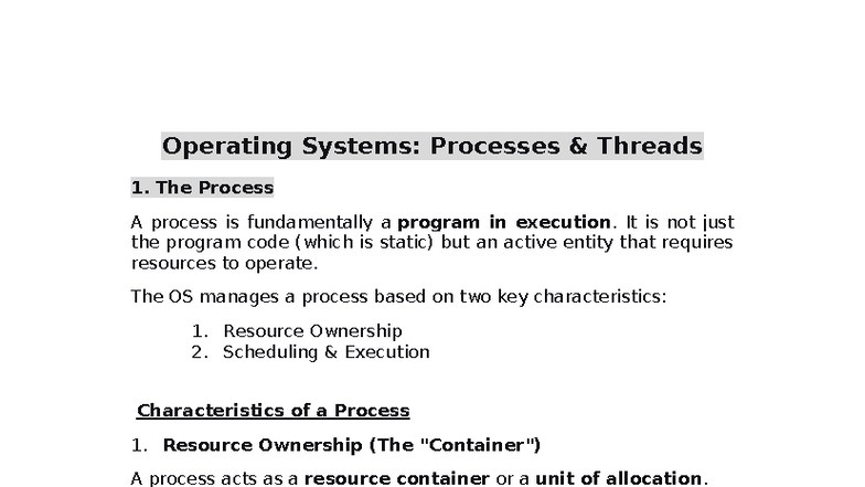Ch 4 - Operating Systems: Processes, Threads, SMP & Microkernels - Studocu