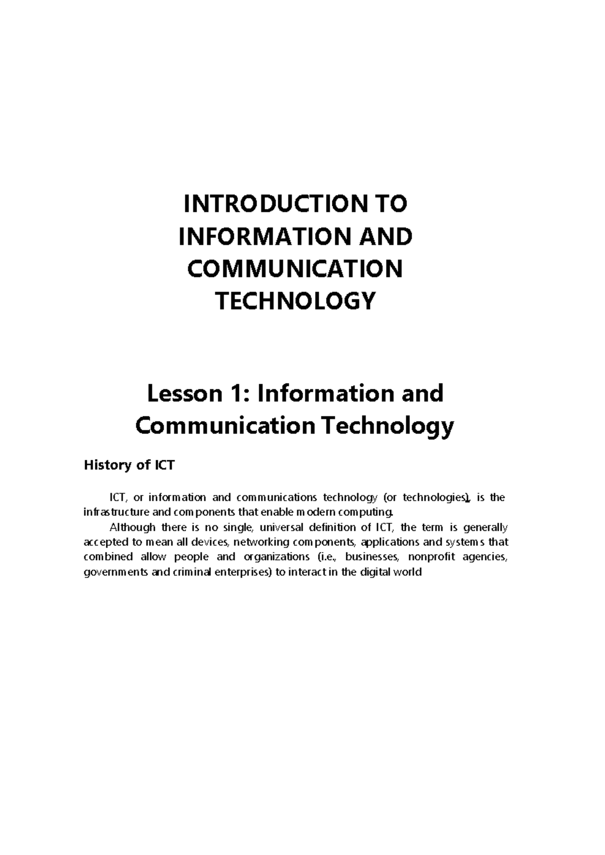 ICT 101: Lesson 1 - History and Impact of Information & Communication ...