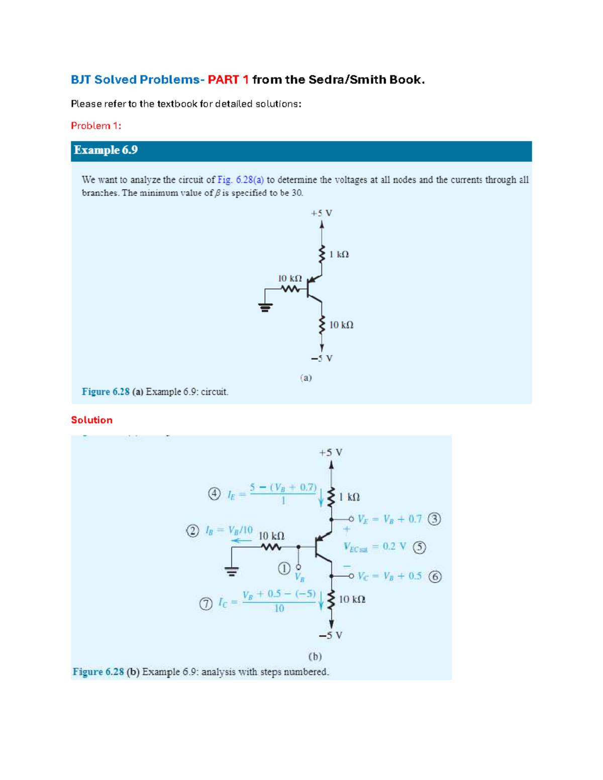 BJT Solved Problems-Part 1 - EE 201 - BJT Solved Problems- PART 1 from the Sedra/Smith Book ...