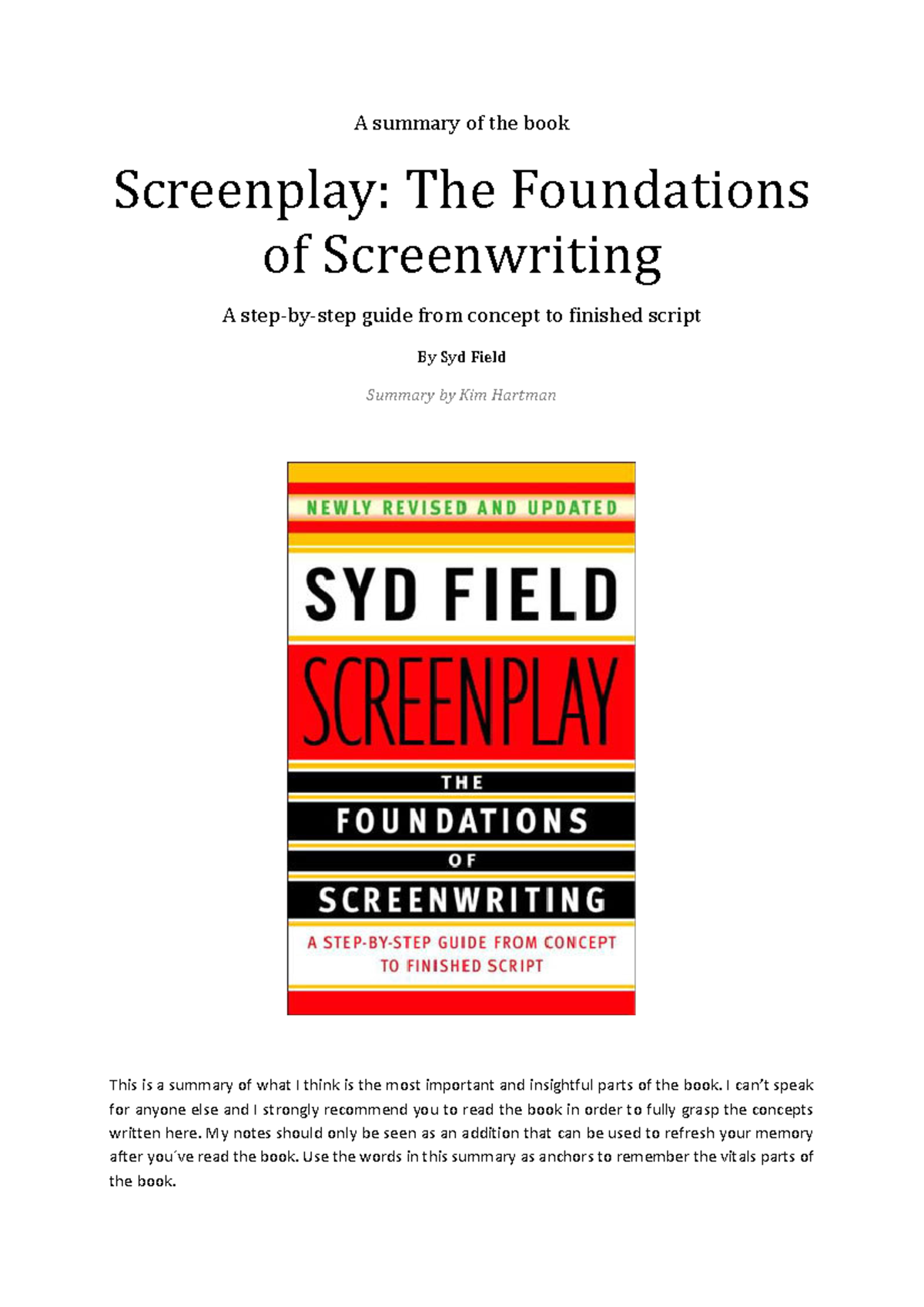 SCE-101: Summary of Syd Field's Screenwriting Principles - Studocu