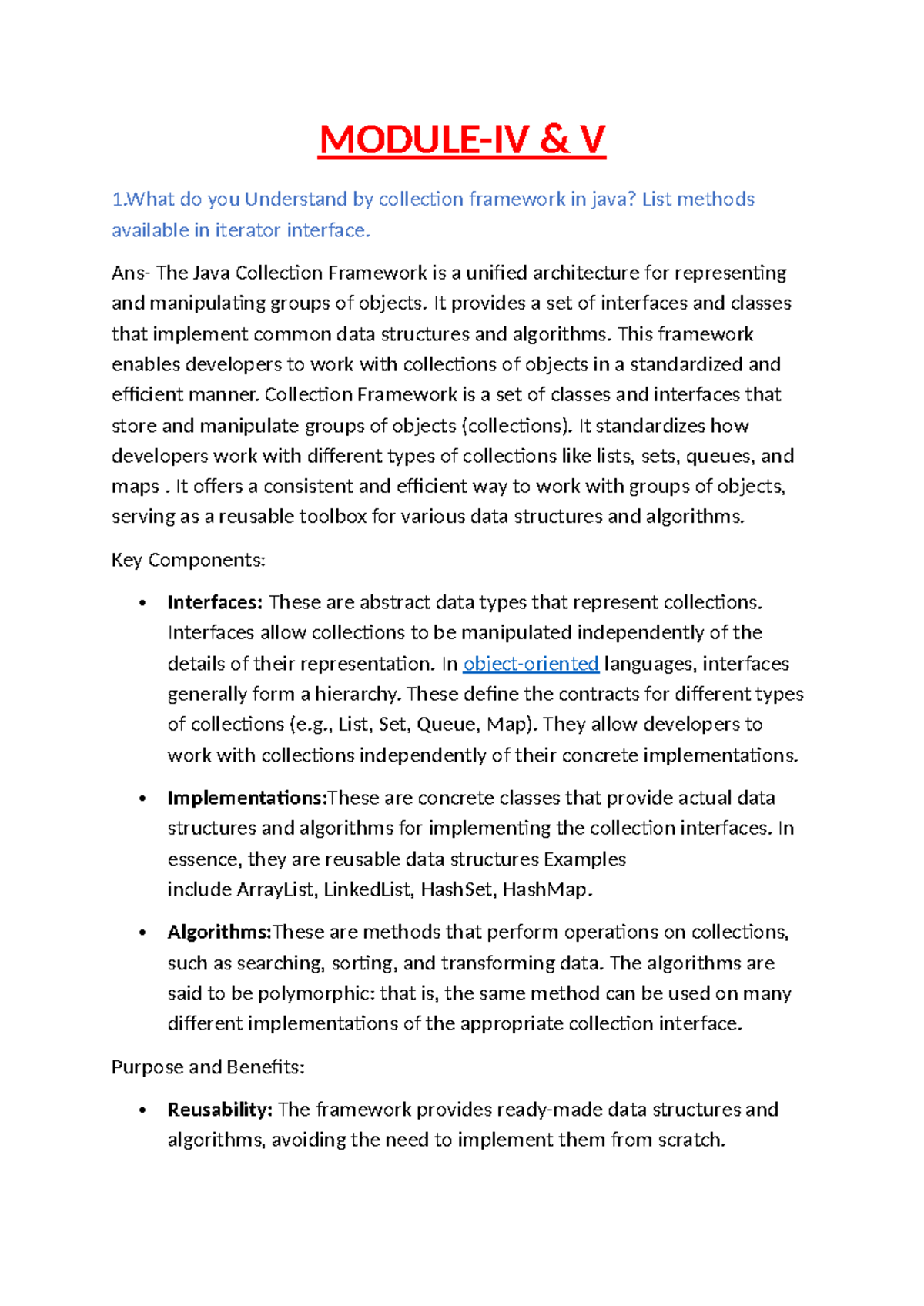 Oops 4 & 5 - Comprehensive Study Notes on Java Collection Framework ...
