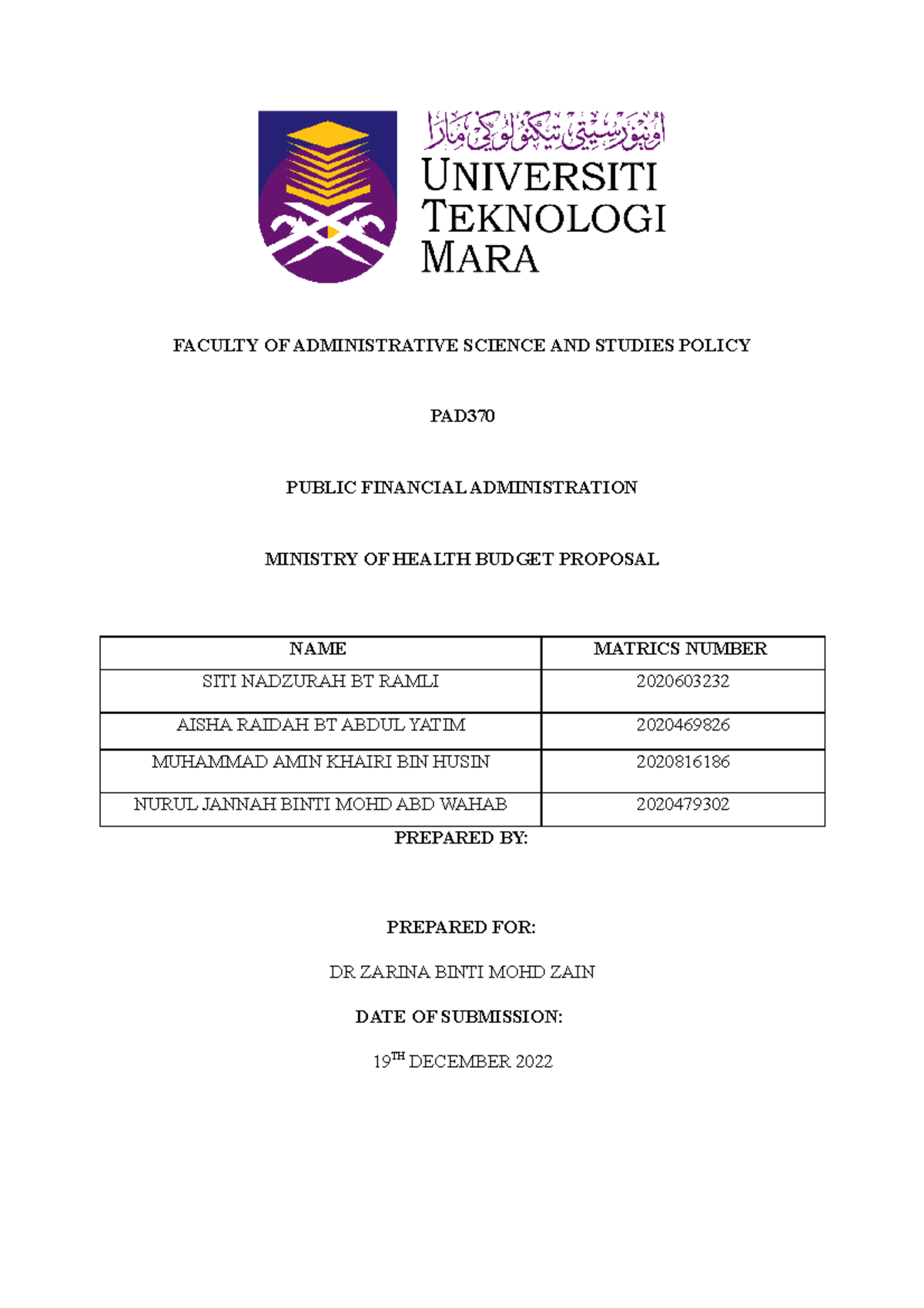 PAD 370 ASSIGNMENT - FACULTY OF ADMINISTRATIVE SCIENCE AND STUDIES ...