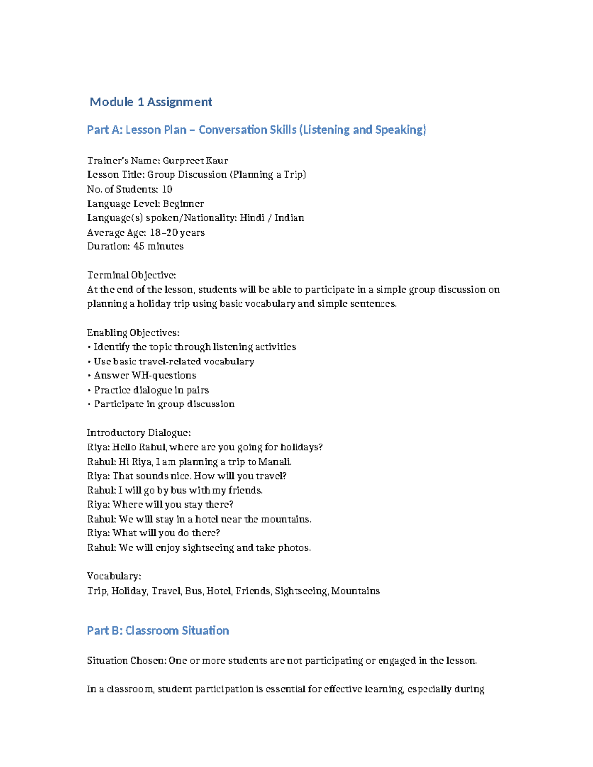 TESOL Module - TEFL: Lesson Plan on Group Discussion Skills - Studocu