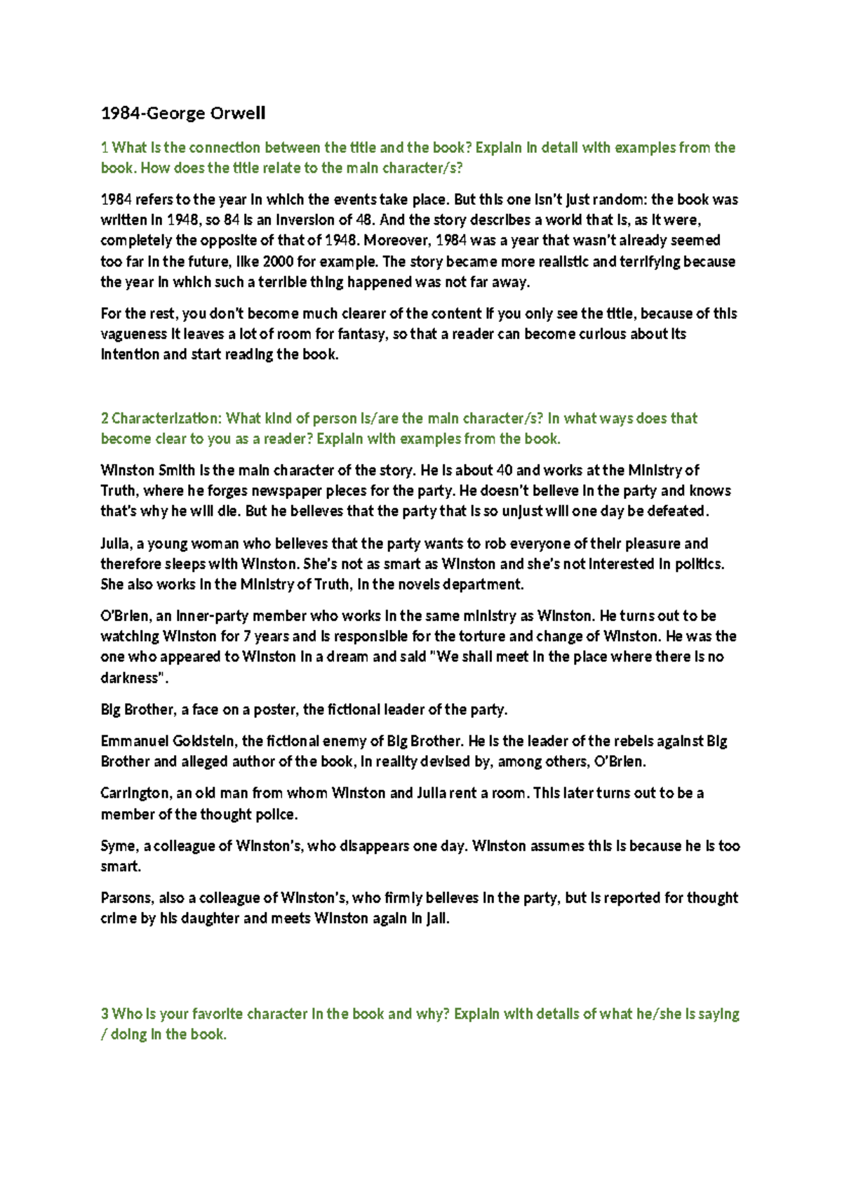 1984 - Analysis of Characters and Themes in George Orwell's Masterpiece ...