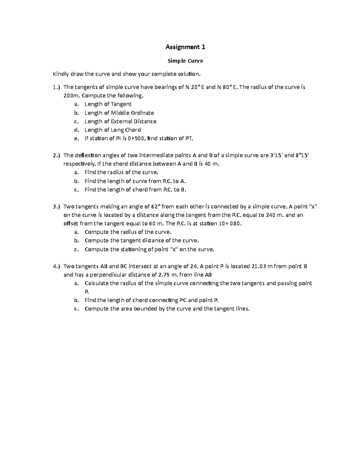 Assignment 1 - Solutions for Simple Curve Problems in Civil Engg - Studocu