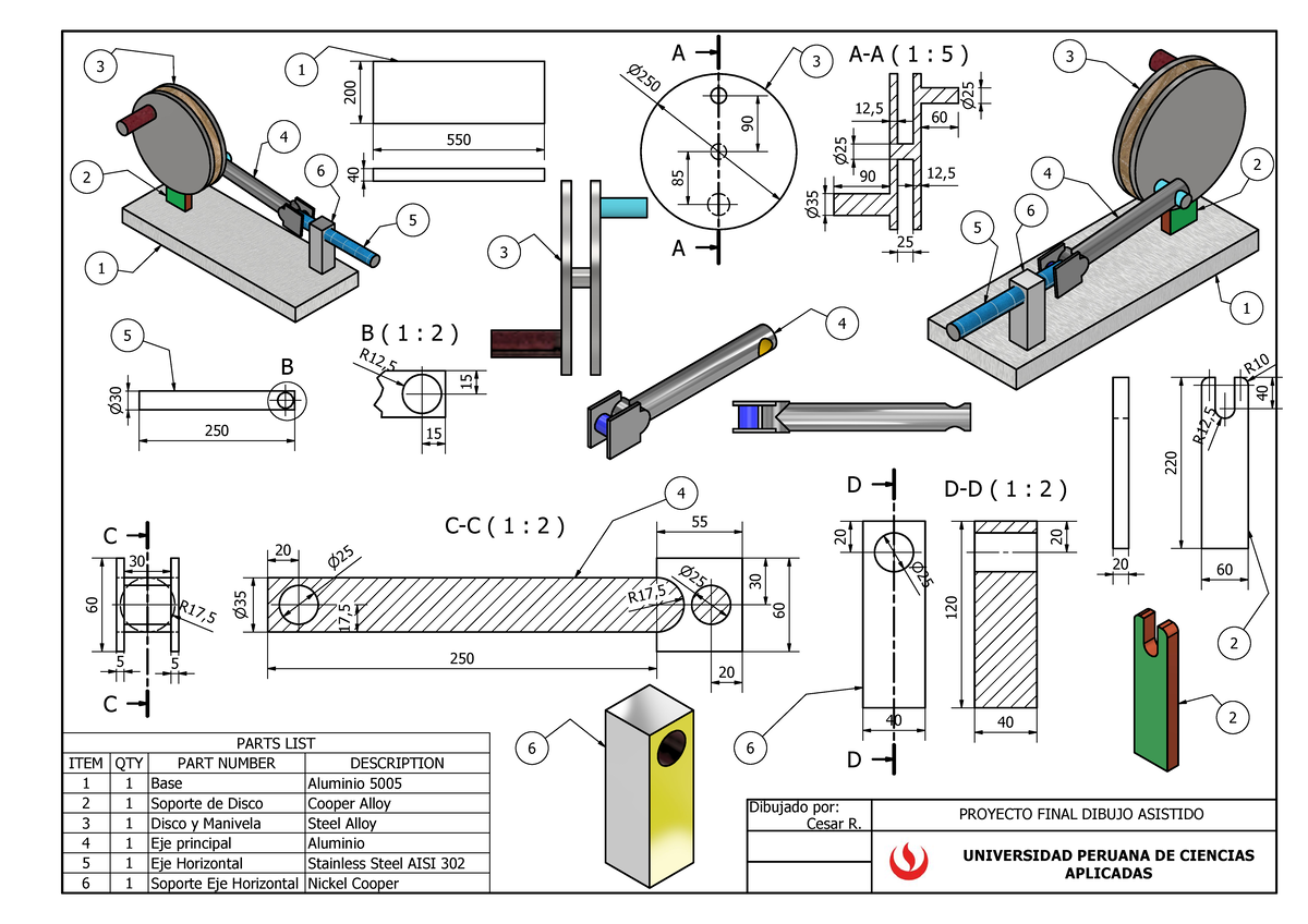 Plano de Ensamble - A-A ( 1 : 5 ) B ( 1 : 2 ) C-C ( 1 : 2 ) D-D ( 1 : 2 ...