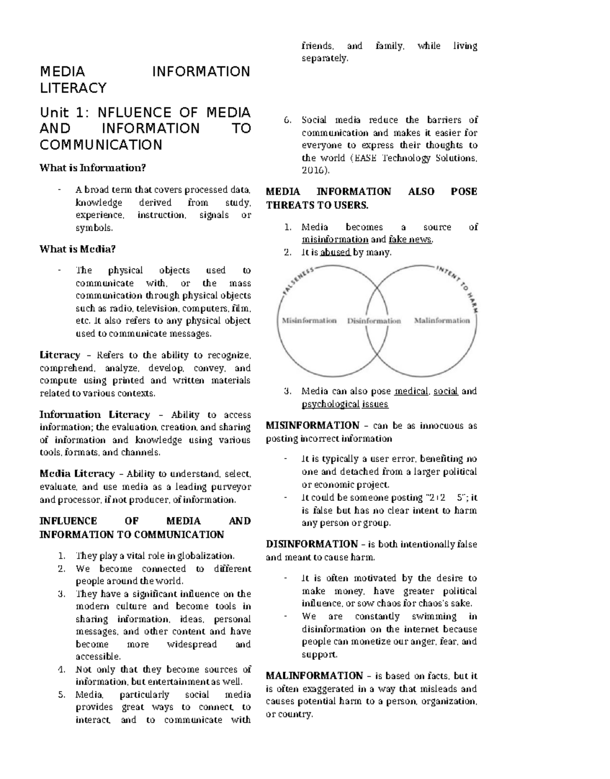 Media information literacy - MEDIA INFORMATION LITERACY Unit 1 ...