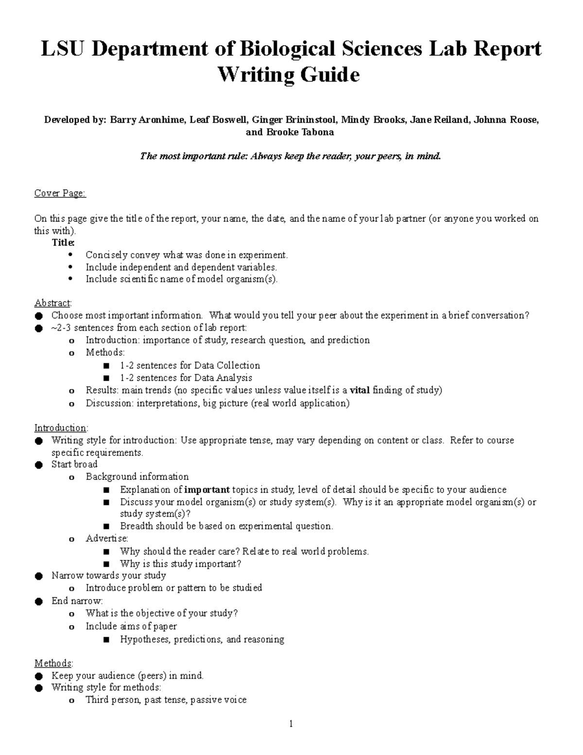 LSU 2019 Lab Report Writing Guidelines for Biological Sciences - Studocu