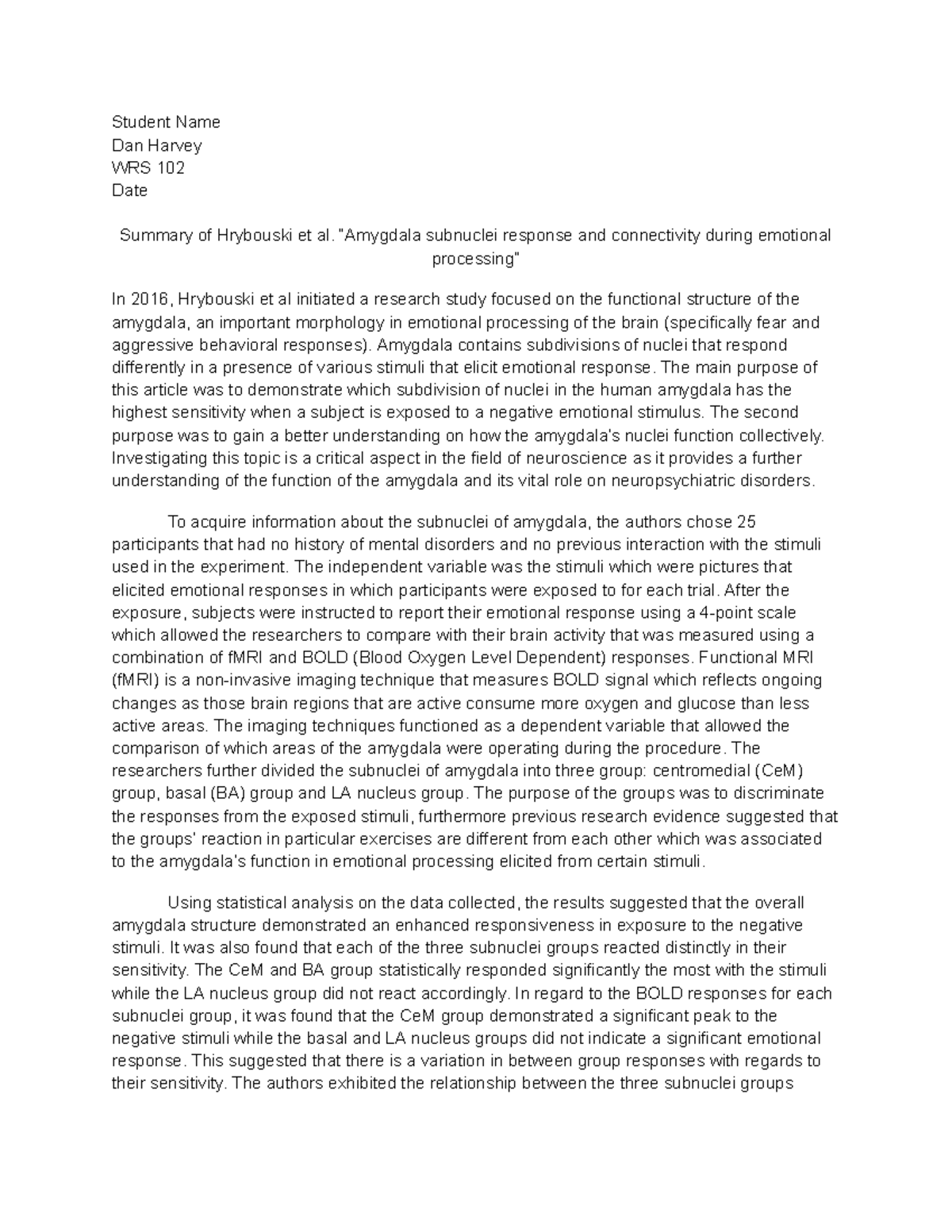 WRS 102 Summary of Hrybouski et al. on Amygdala Subnuclei Responses ...