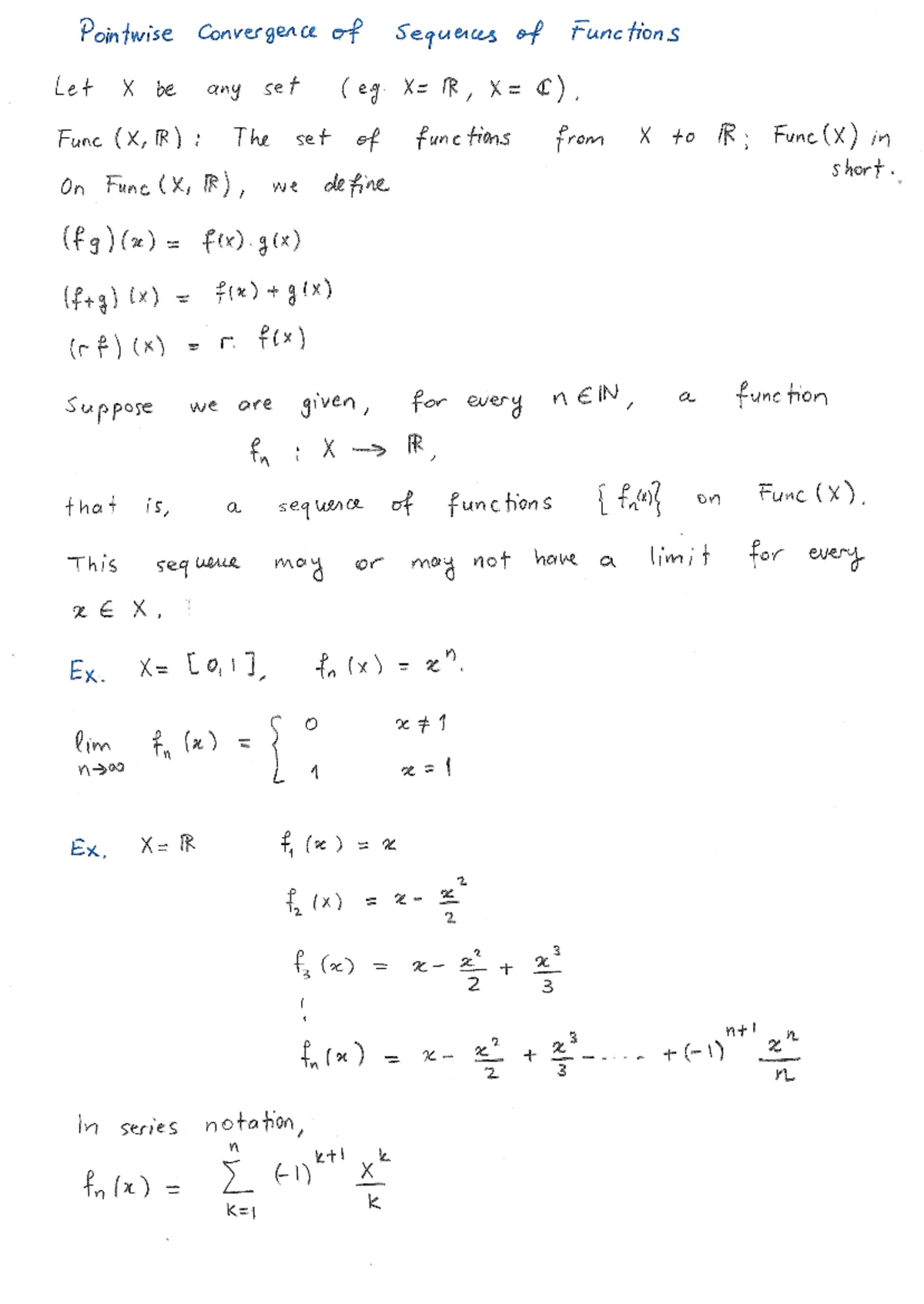01 Week 1 - lecture notee - Pointwise Convergence of Sequences of ...