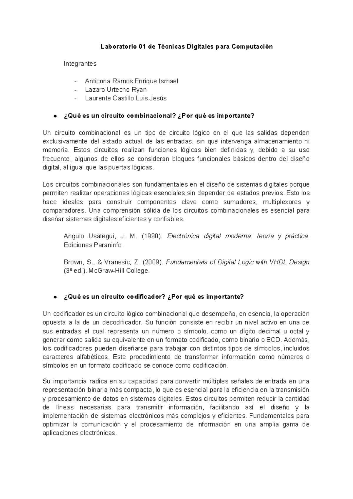 Lab01 Técnicas Digitales: Circuitos Combinacionales y Codificadores ...