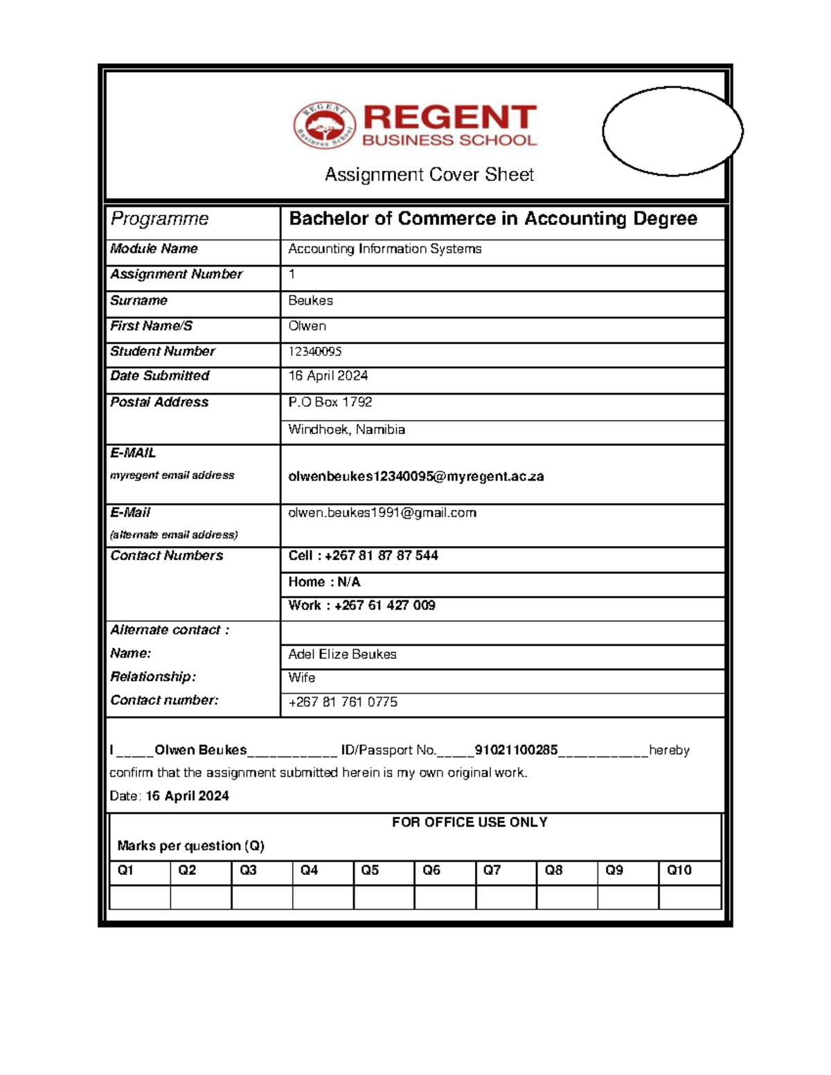 Accounting information systems assignment cover sheet - Assignment 1 - Studocu