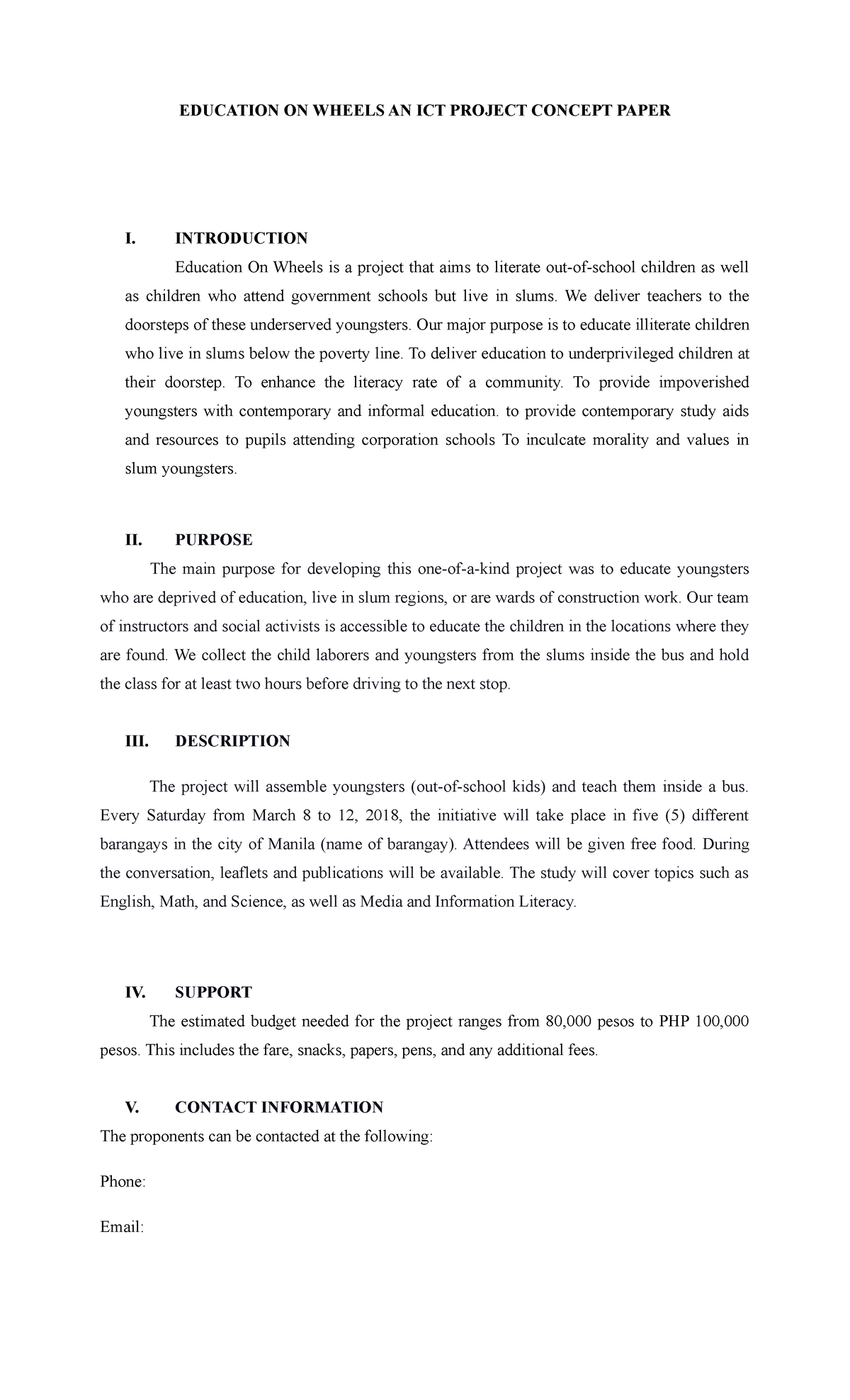 ICT Project Concept Paper: Education on Wheels Initiative - Studocu