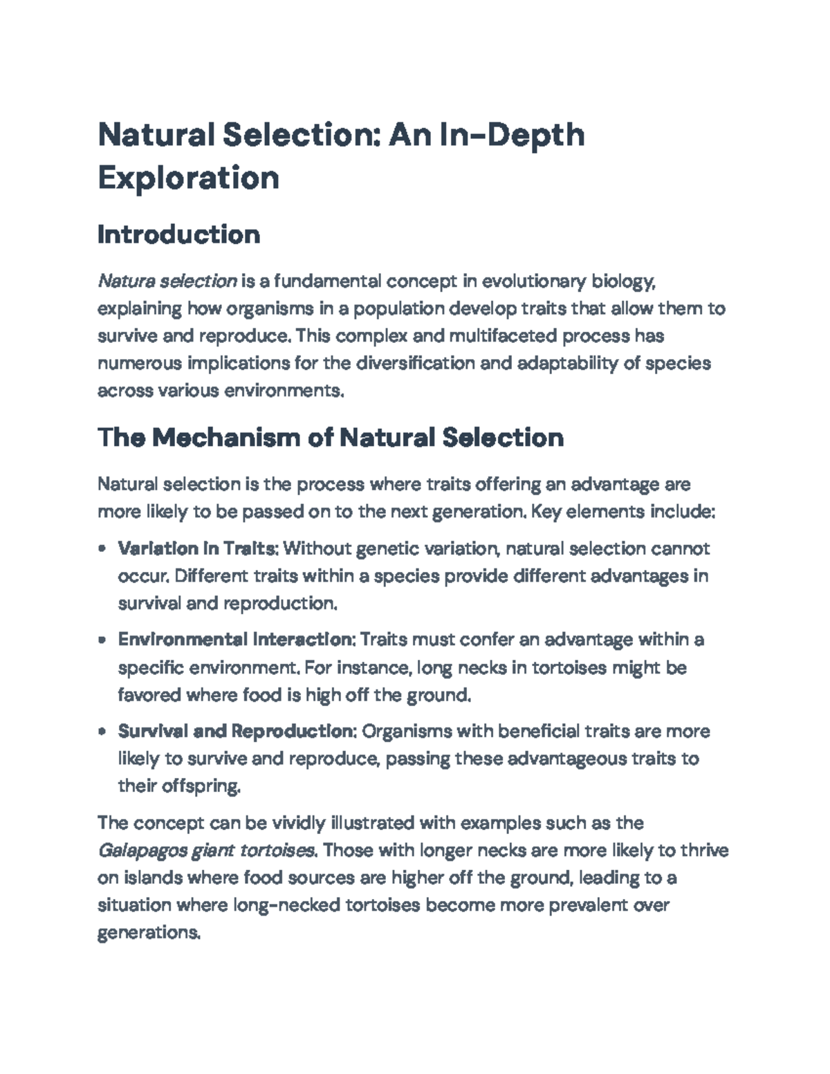 Natural Selection: Mechanisms, Adaptations, and Evolutionary Impact ...