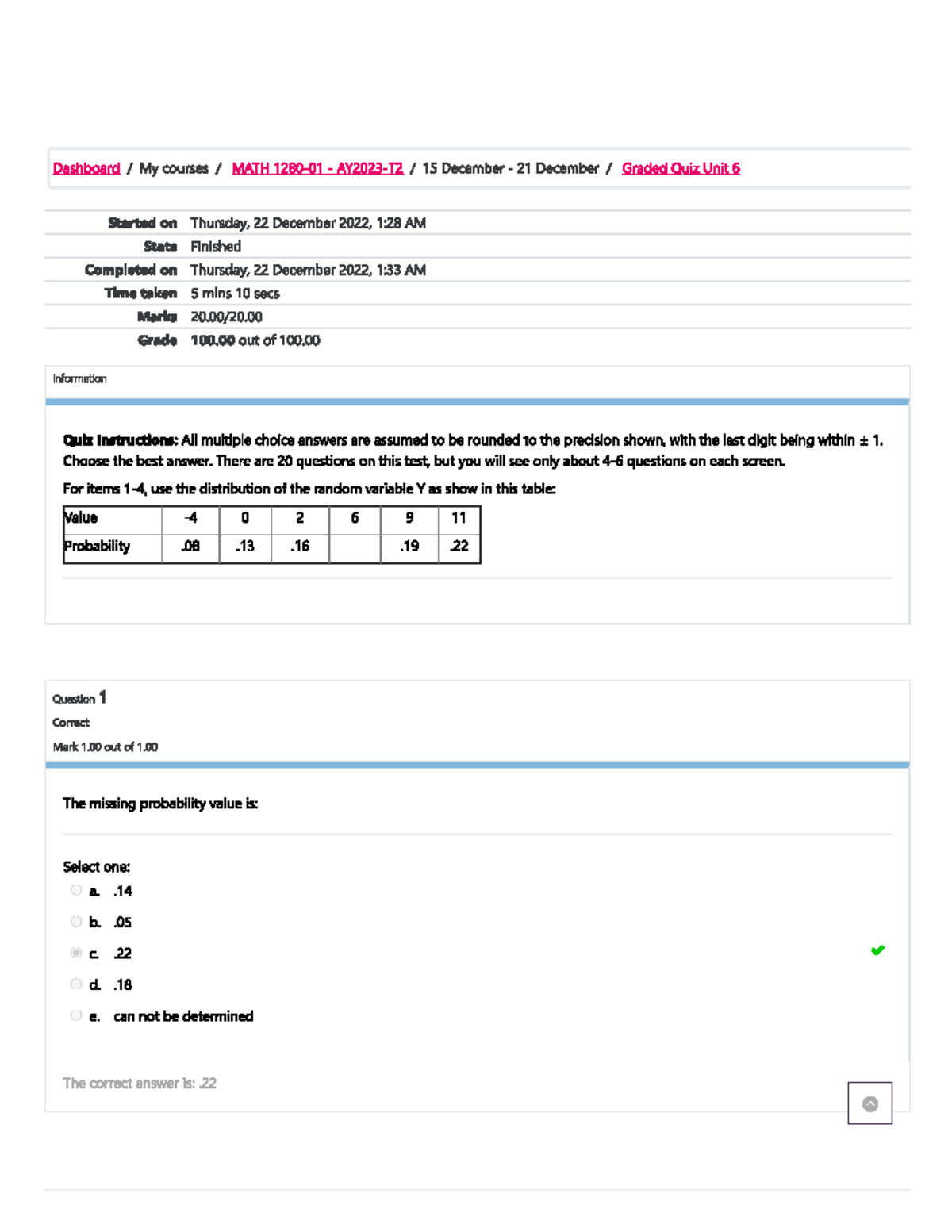 MATH 1280-01 Graded QUIZ UNIT 6 - Dashboard My courses MATH 15 December ...