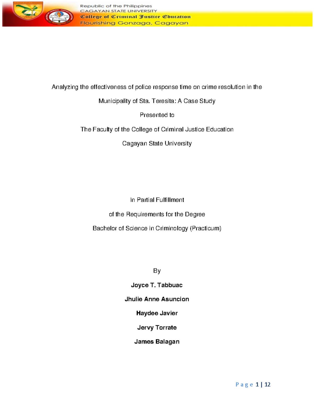 CASE Study PNP STA - Evaluating Police Response Time Effectiveness ...