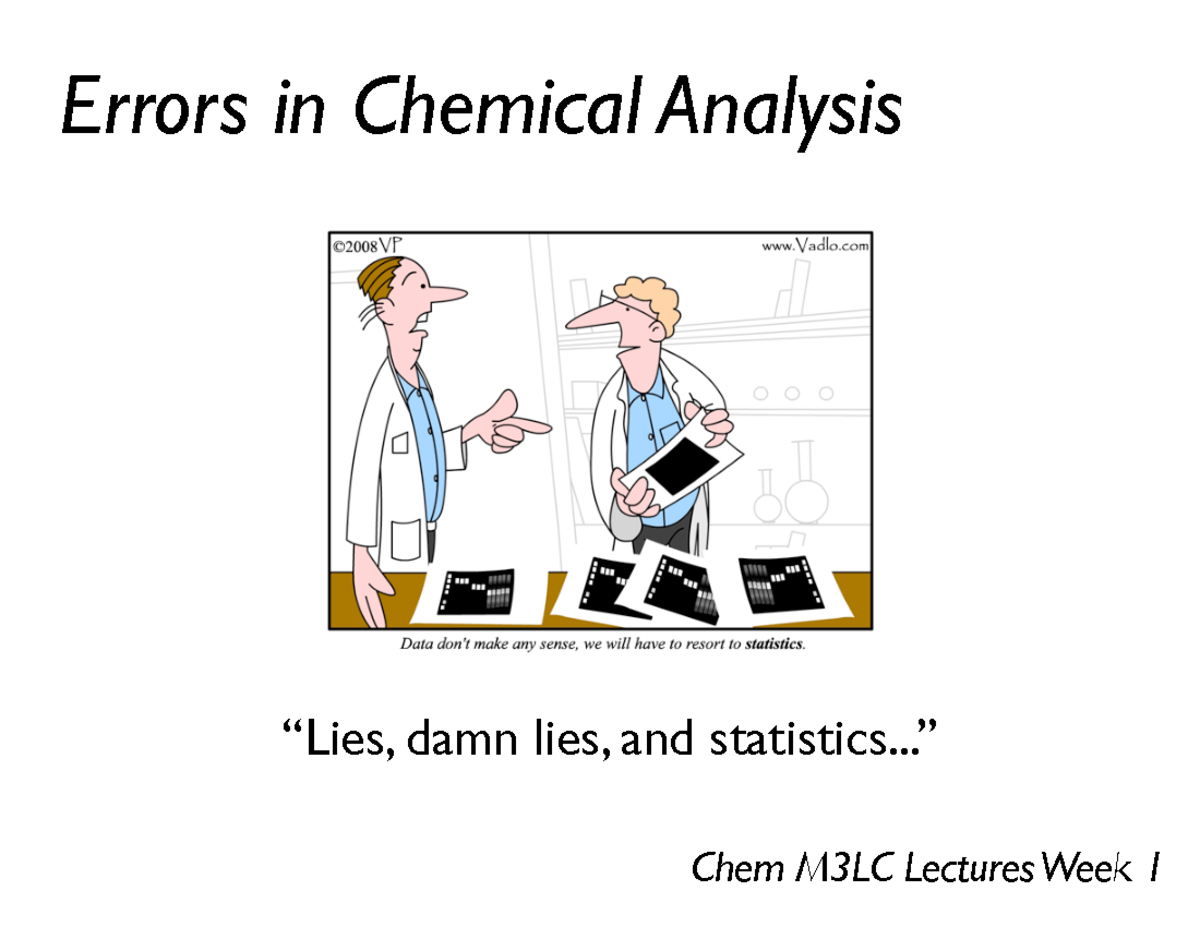 Lecture Week 1F2019 - Chemical Analysis And measurements - Errors in ...