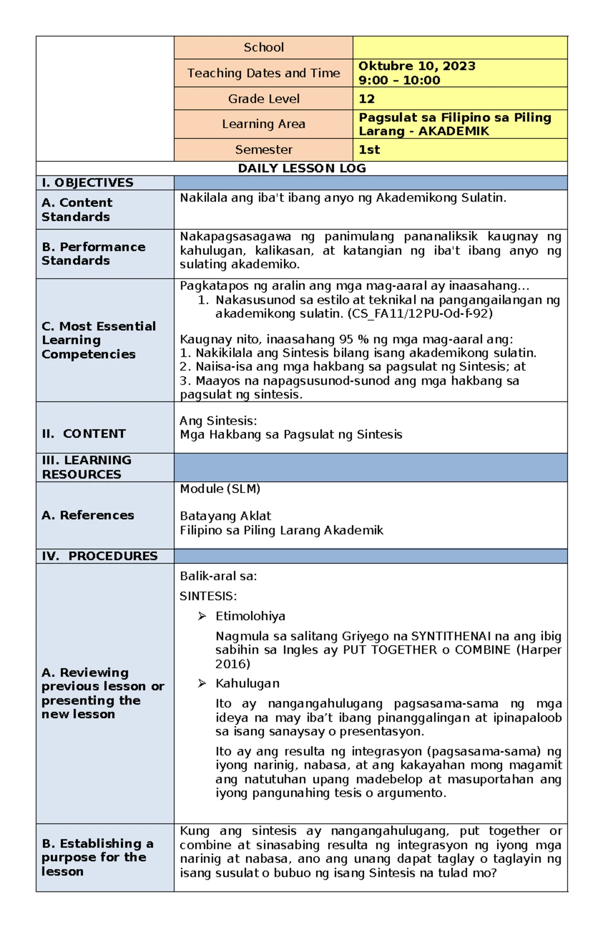 DLP Template 2024-2025: Lesson Plan for Grades 1-12 - Studocu