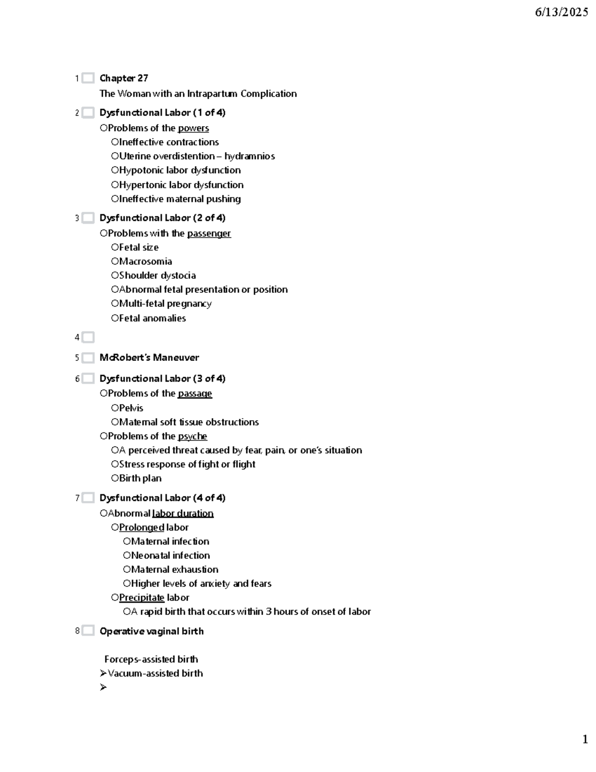 Chapter 27: Intrapartum Complications and Dysfunctional Labor Outline ...