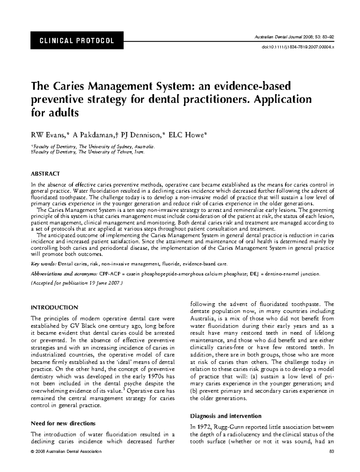 Caries Management System for Adults: An Evidence-Based Approach - Studocu
