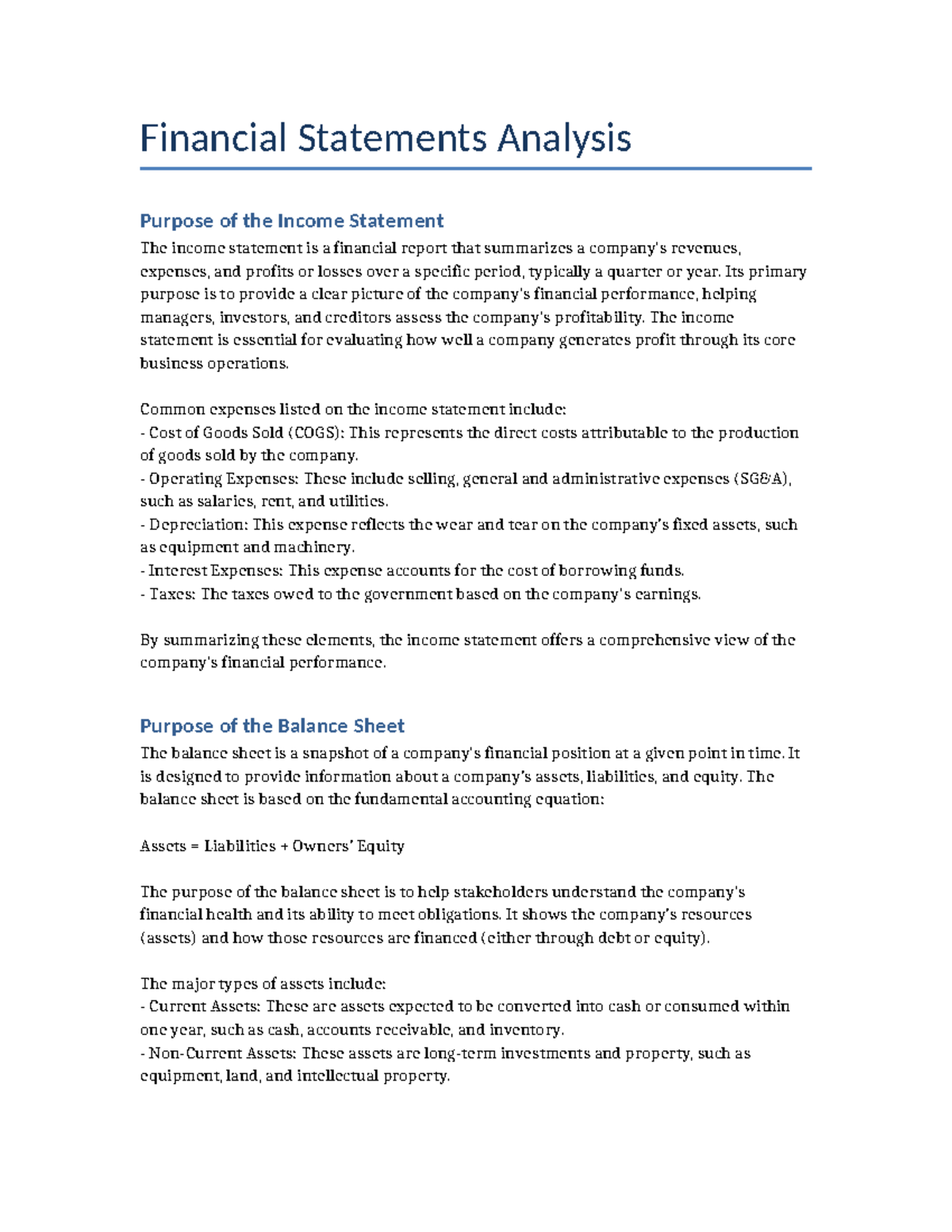 Financial Statements Analysis: Income, Balance Sheet & Cash Flow - Studocu