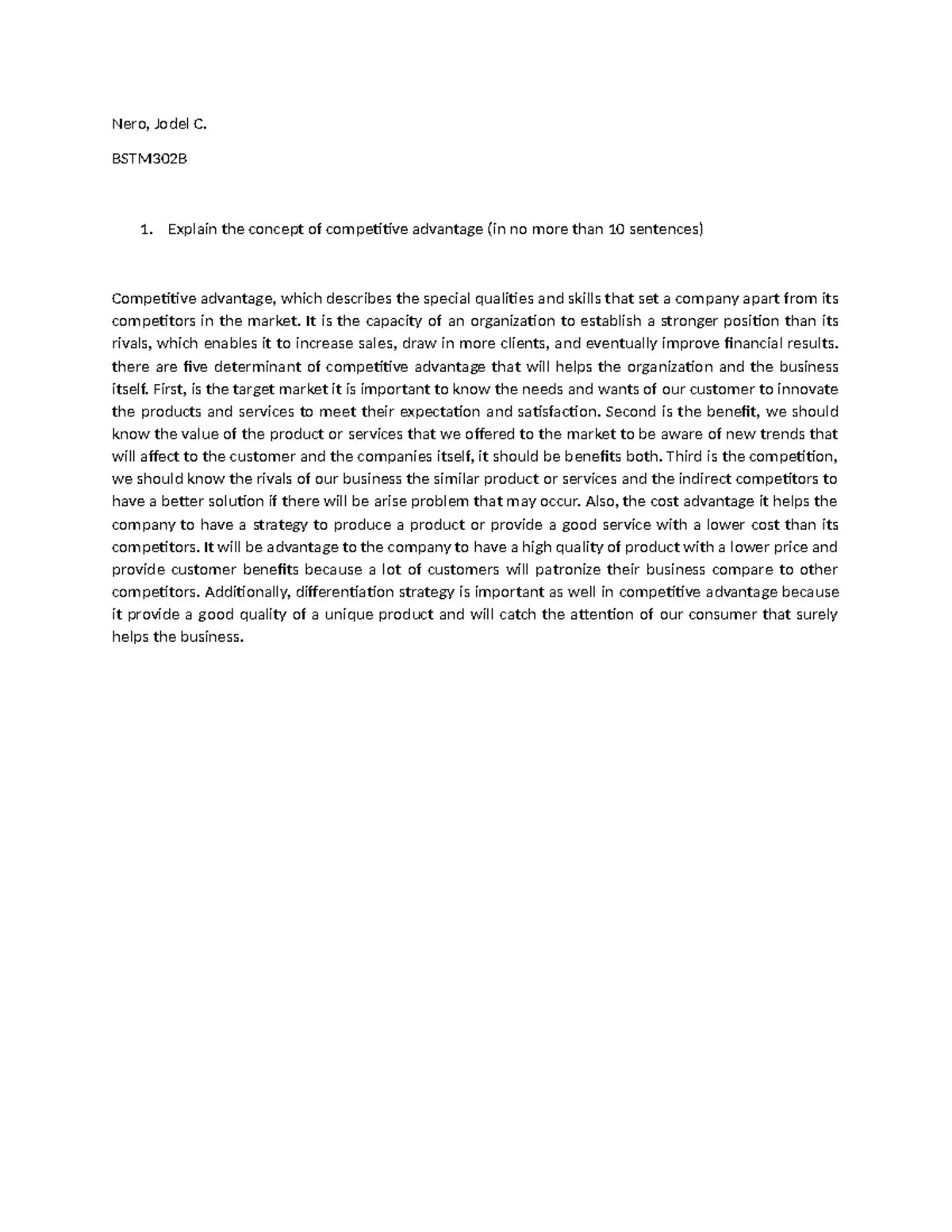 01 review 2 stratma - Strategic management - Nero, Jodel C. BSTM302B 1 ...