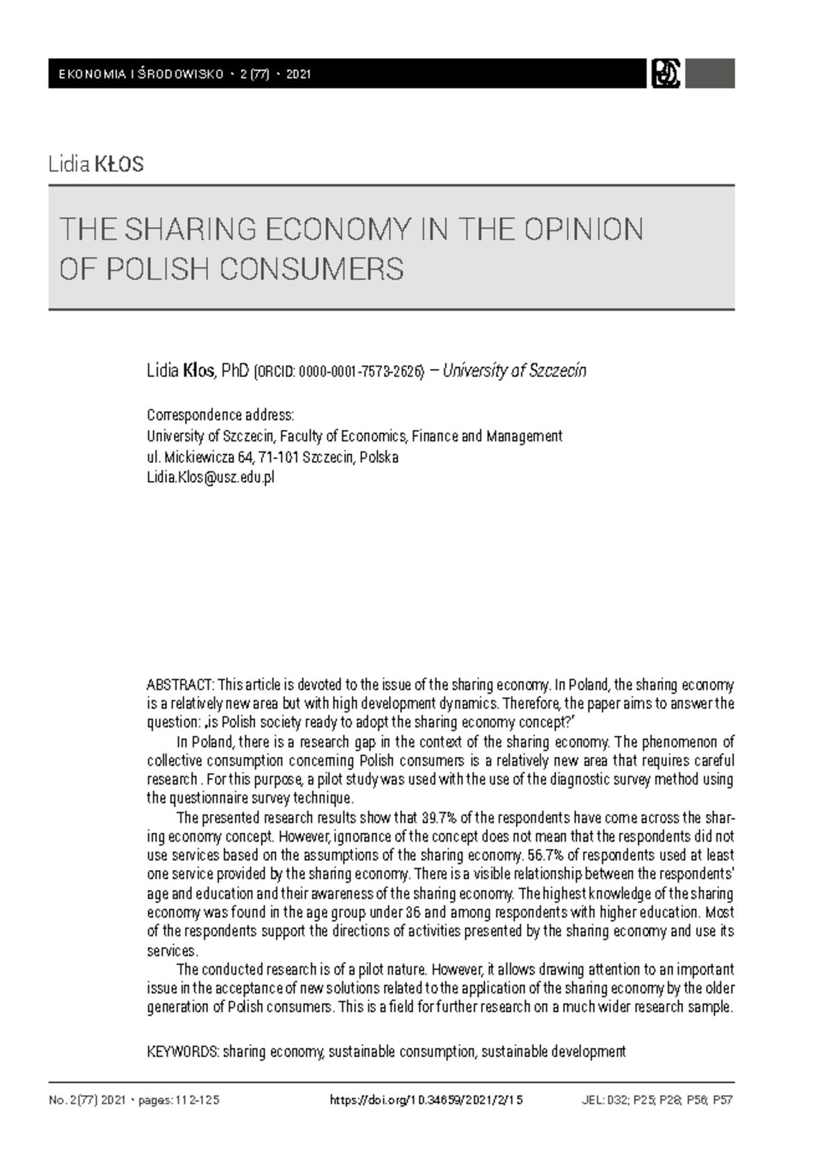 Sharing Economy Insights: Polish Consumer Readiness - EKONOMIA I ...