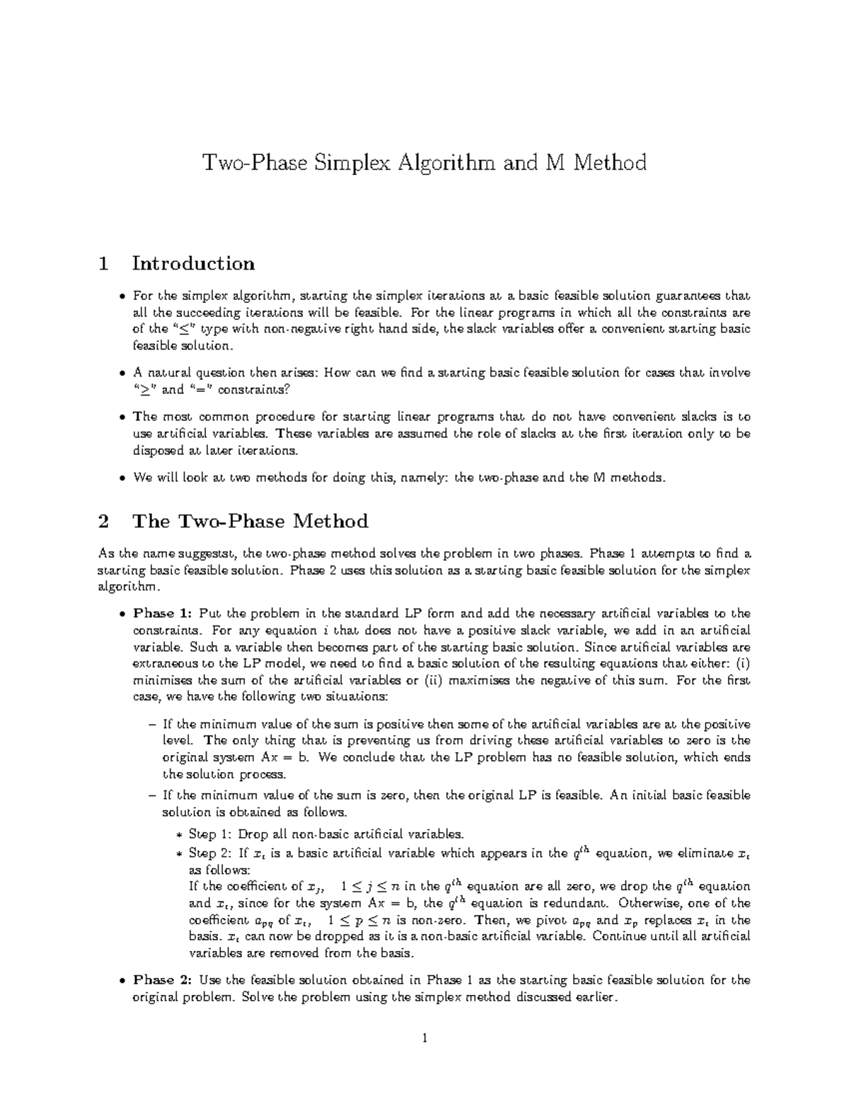 7-Two Phase Simplex Algorithm & M Method Overview - Studocu