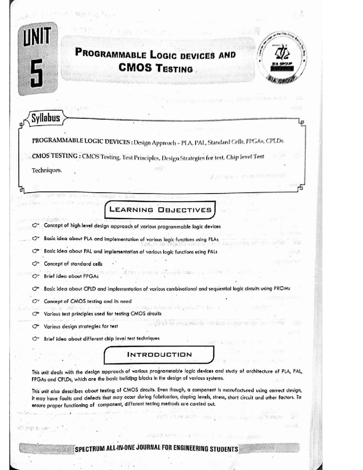 VLSI UNIT-5: Programmable Logic Devices & CMOS Testing Overview - Studocu
