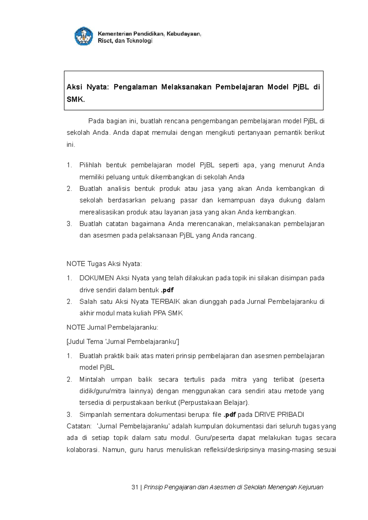 Rencana Pengembangan Pembelajaran Model PjBL di SMK PPA 18850 - Studocu