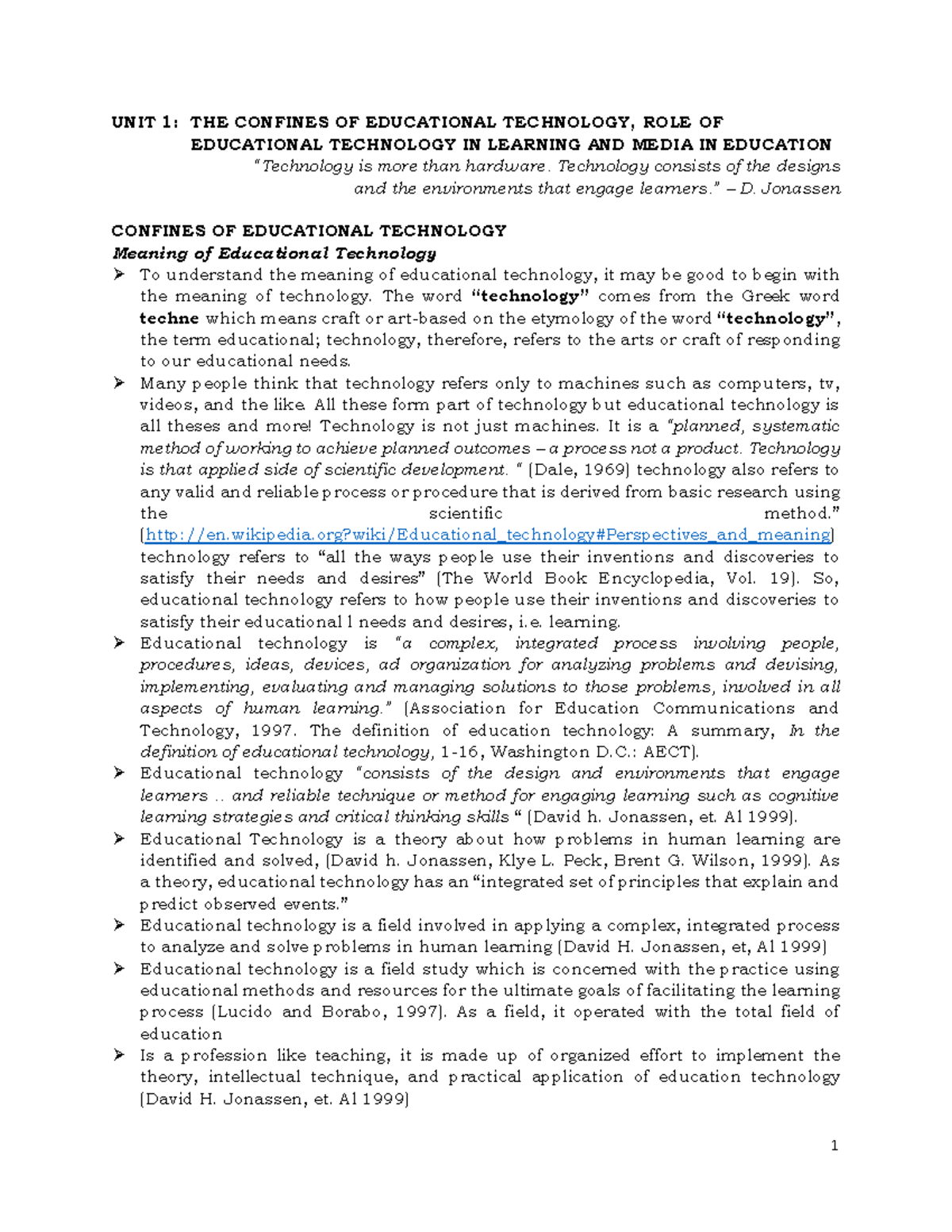 UNIT 1 - Edtech - Module 1 on educational technology - UNIT 1: THE ...